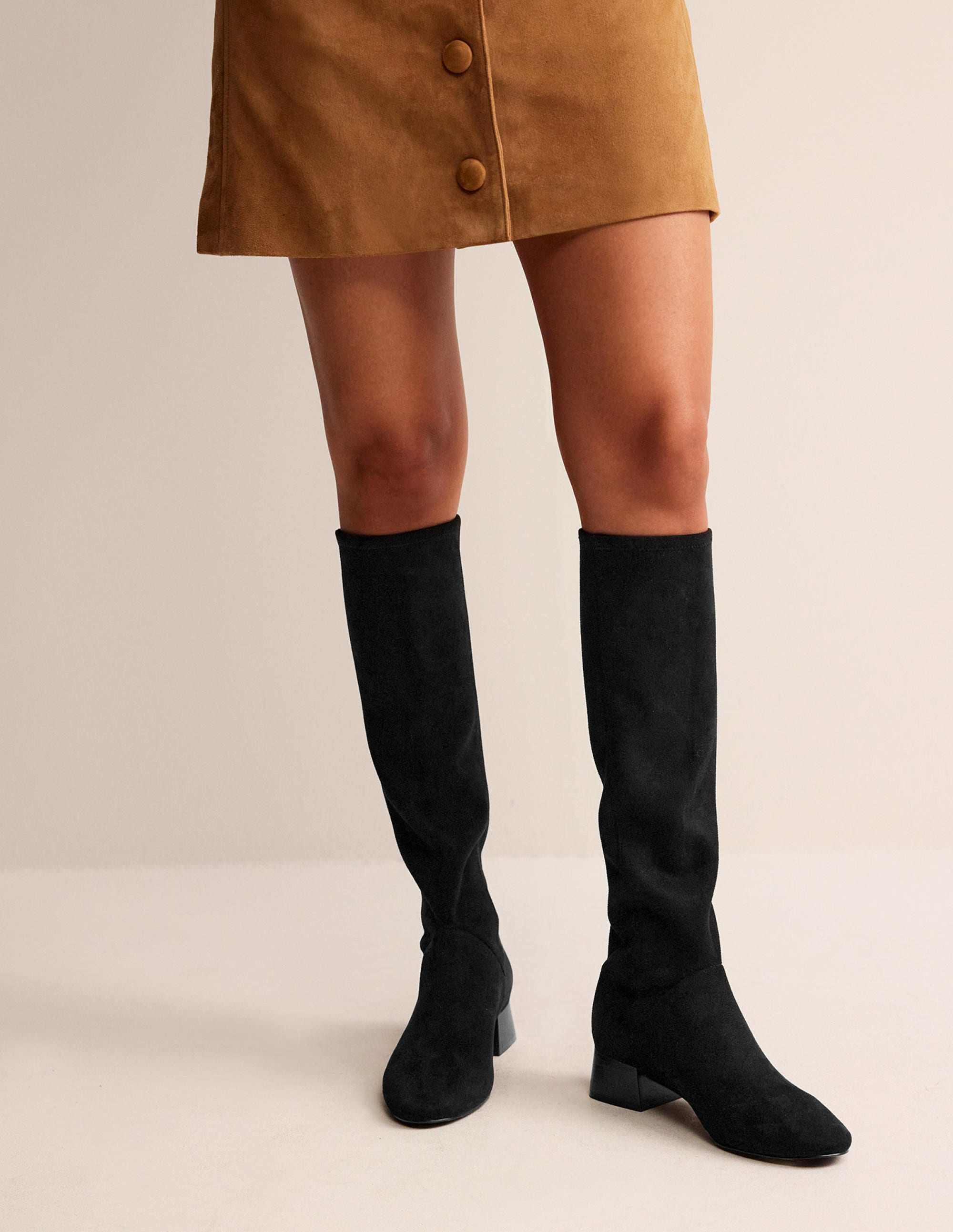 Cara Flat Stretch Knee Boots-Black | Boden USA