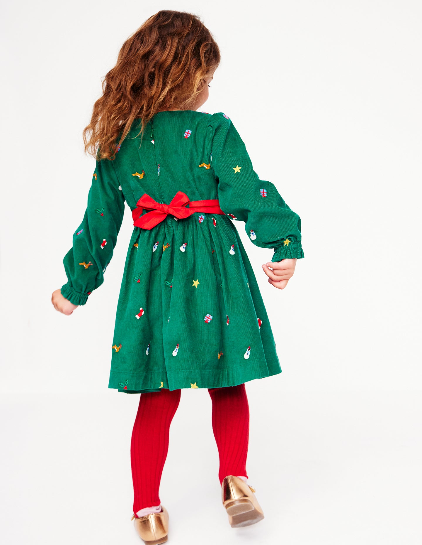 Peggy Cord Party Dress-Jewel Green Festive Embroidery | Boden USA