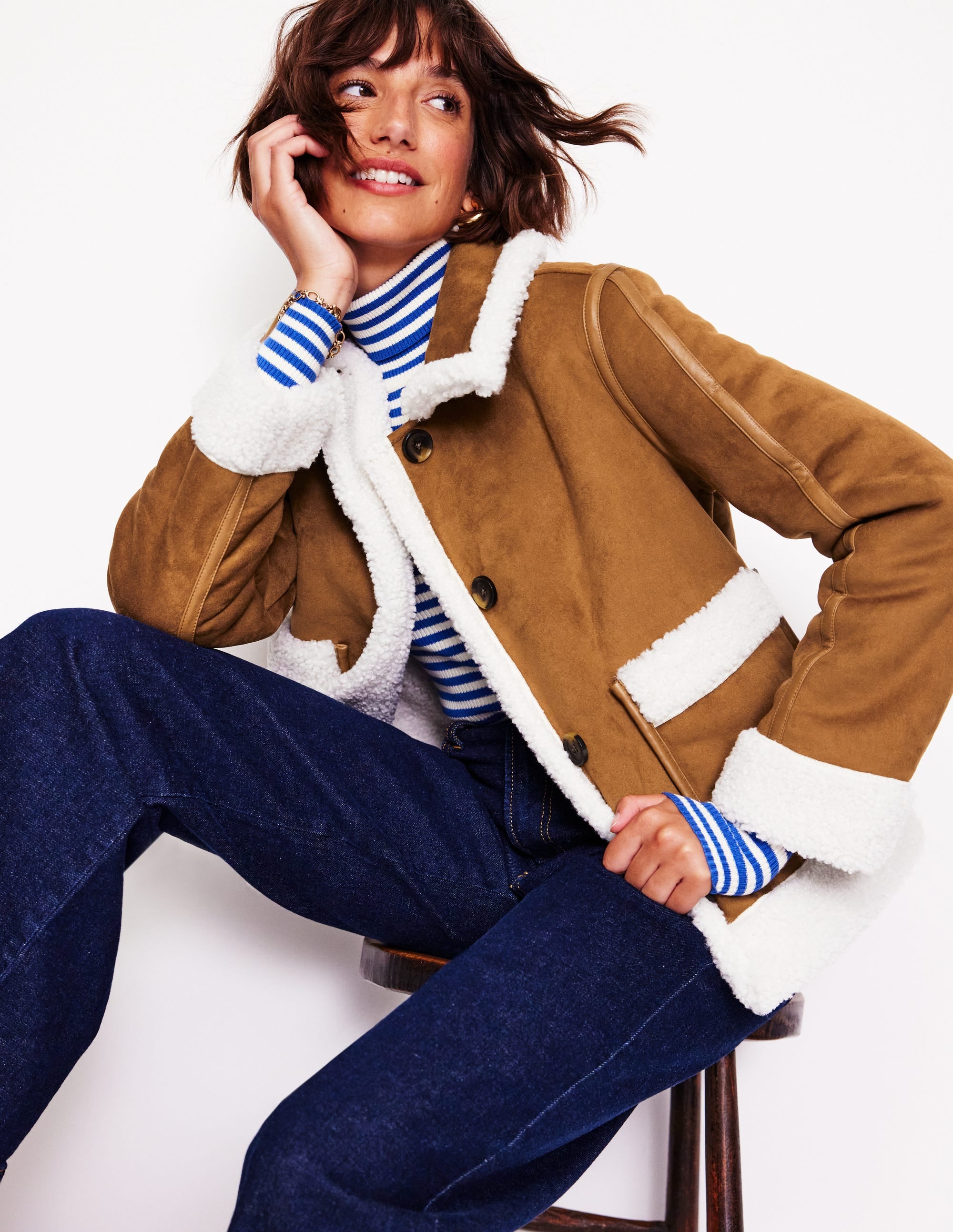 Faux Shearling Jacket-Brown | Boden USA