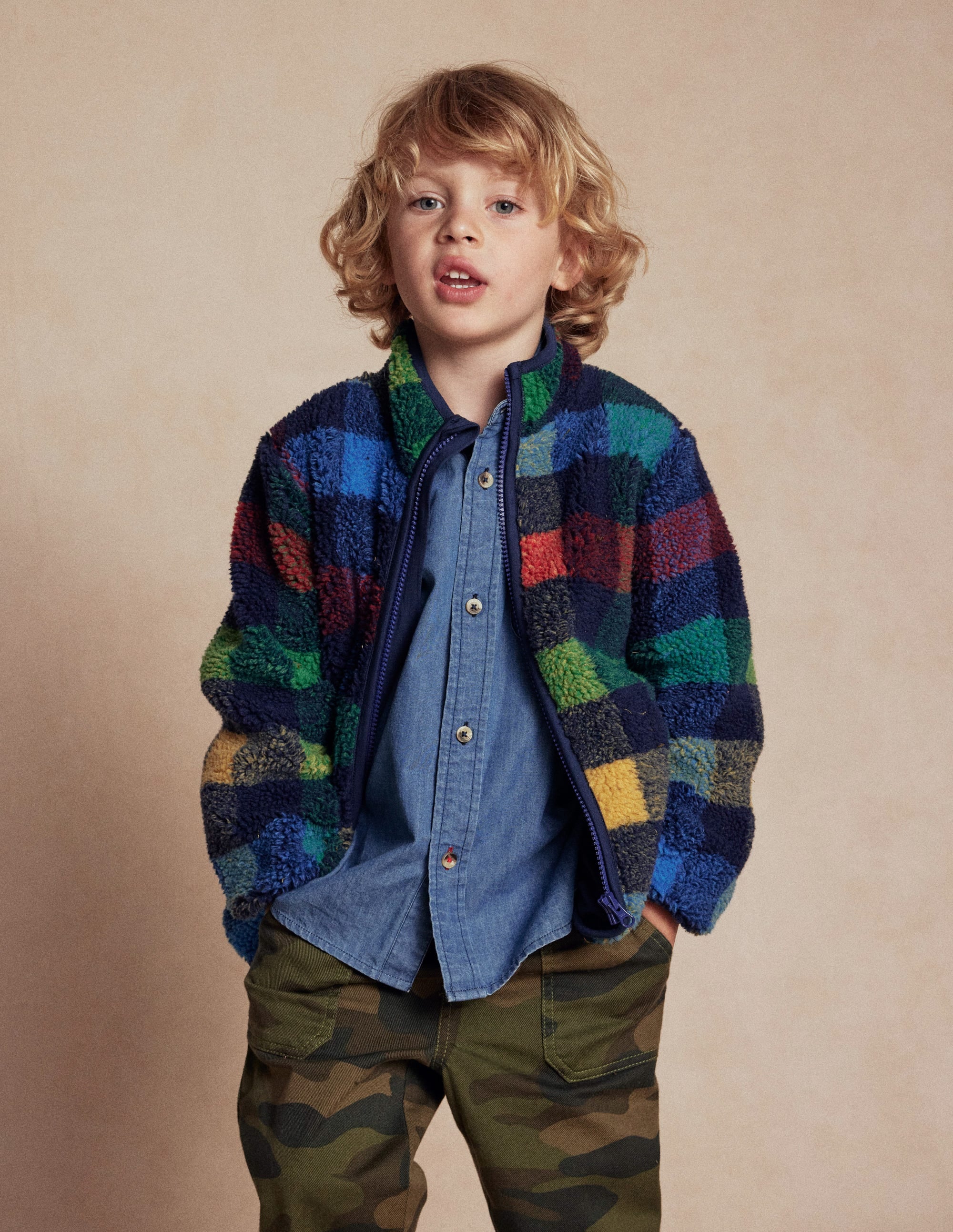 Cosy Borg Jacket-Navy Check | Boden USA