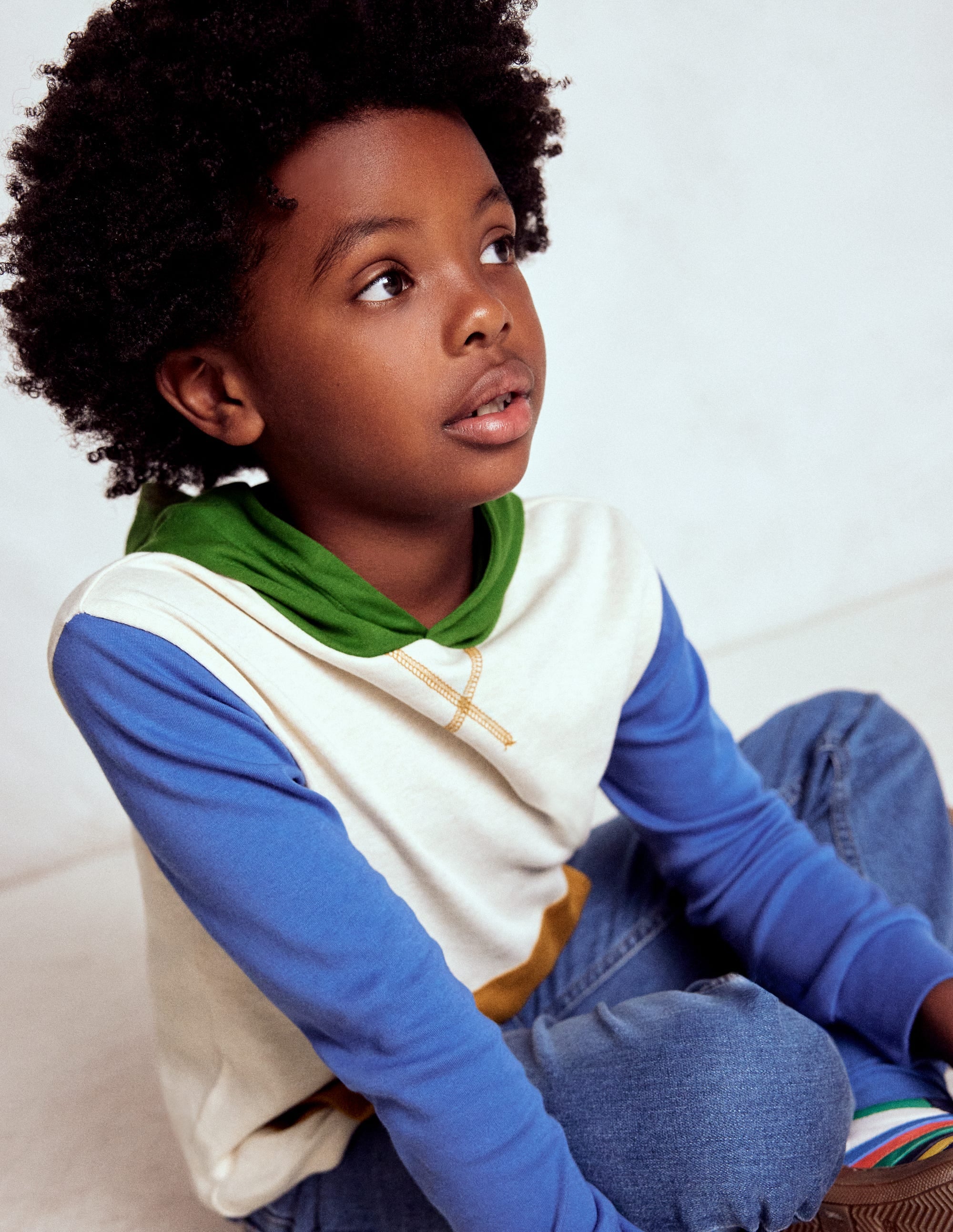 Hooded Mid-weight T-shirt-Oatmeal Marl/ Blue River | Boden USA