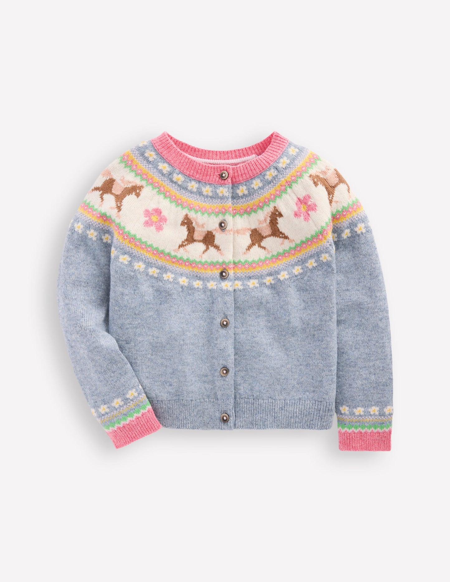 Edie Fair Isle Cardigan-Glacier Blue Marl Horses | Boden USA
