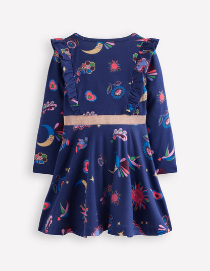 Cora Twirly Jersey Dress-College Navy Paisley Sky | Boden USA