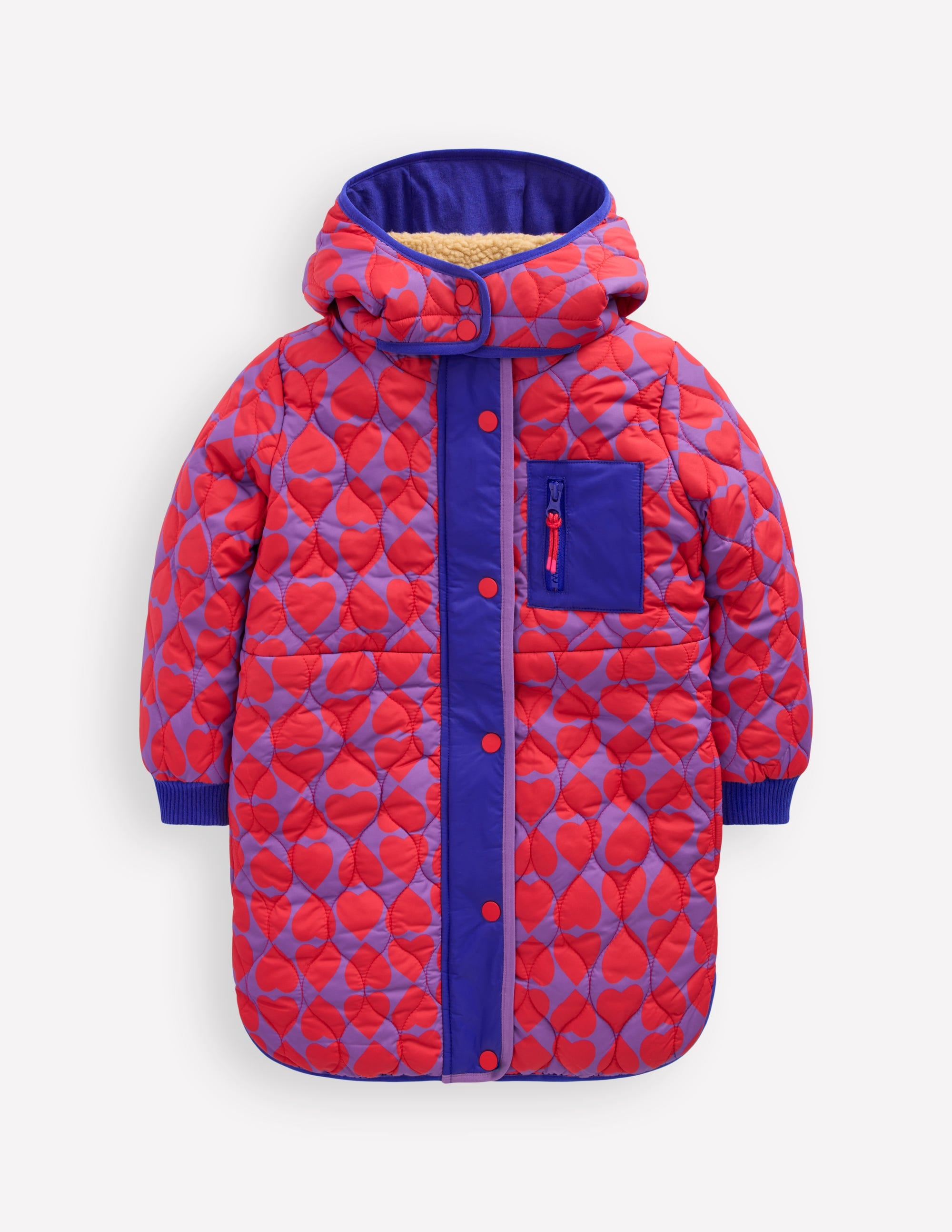 Cosy Longline Coat-Purple Heart Print | Boden USA