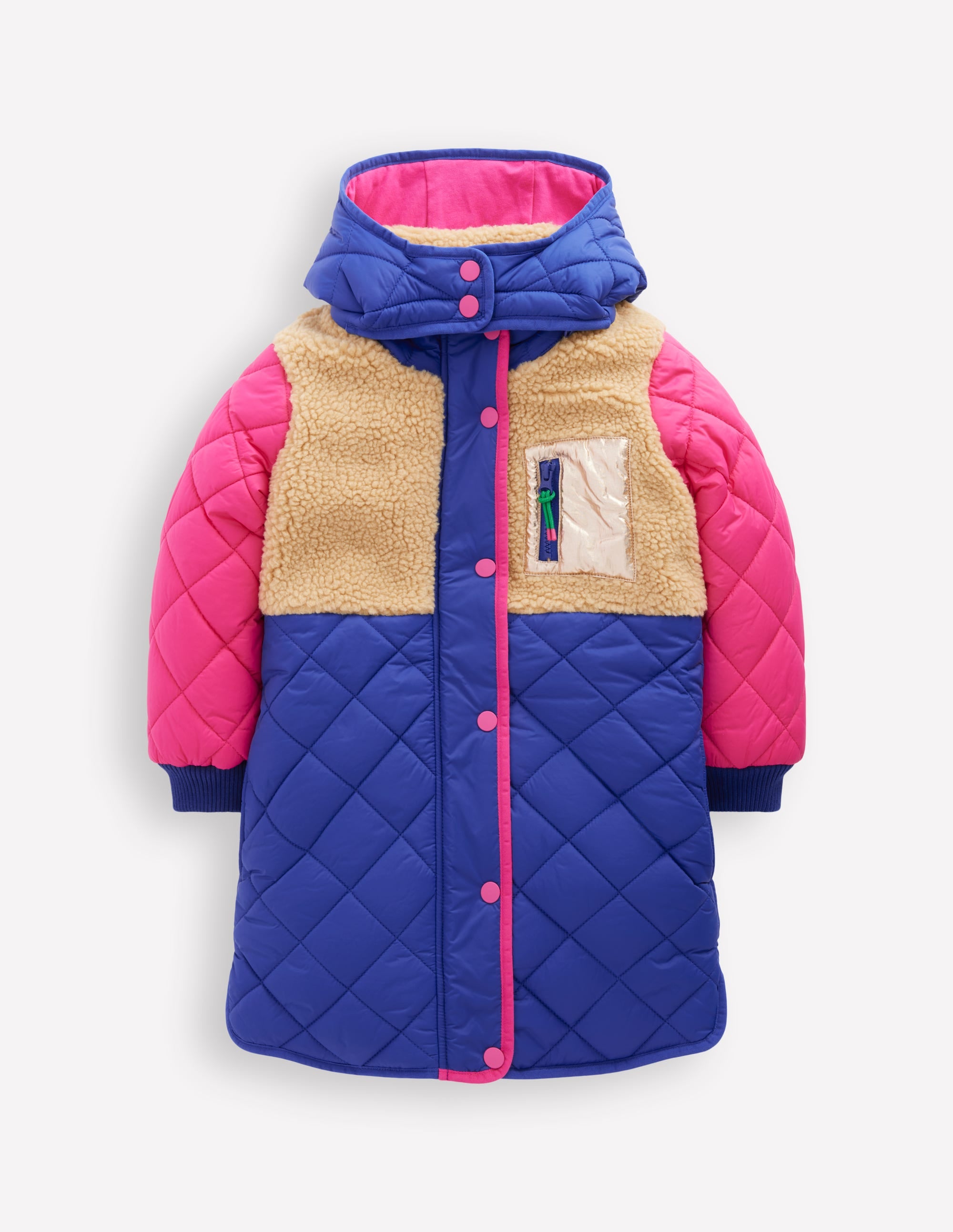 Cosy Longline Coat-Multi Colourblock | Boden USA