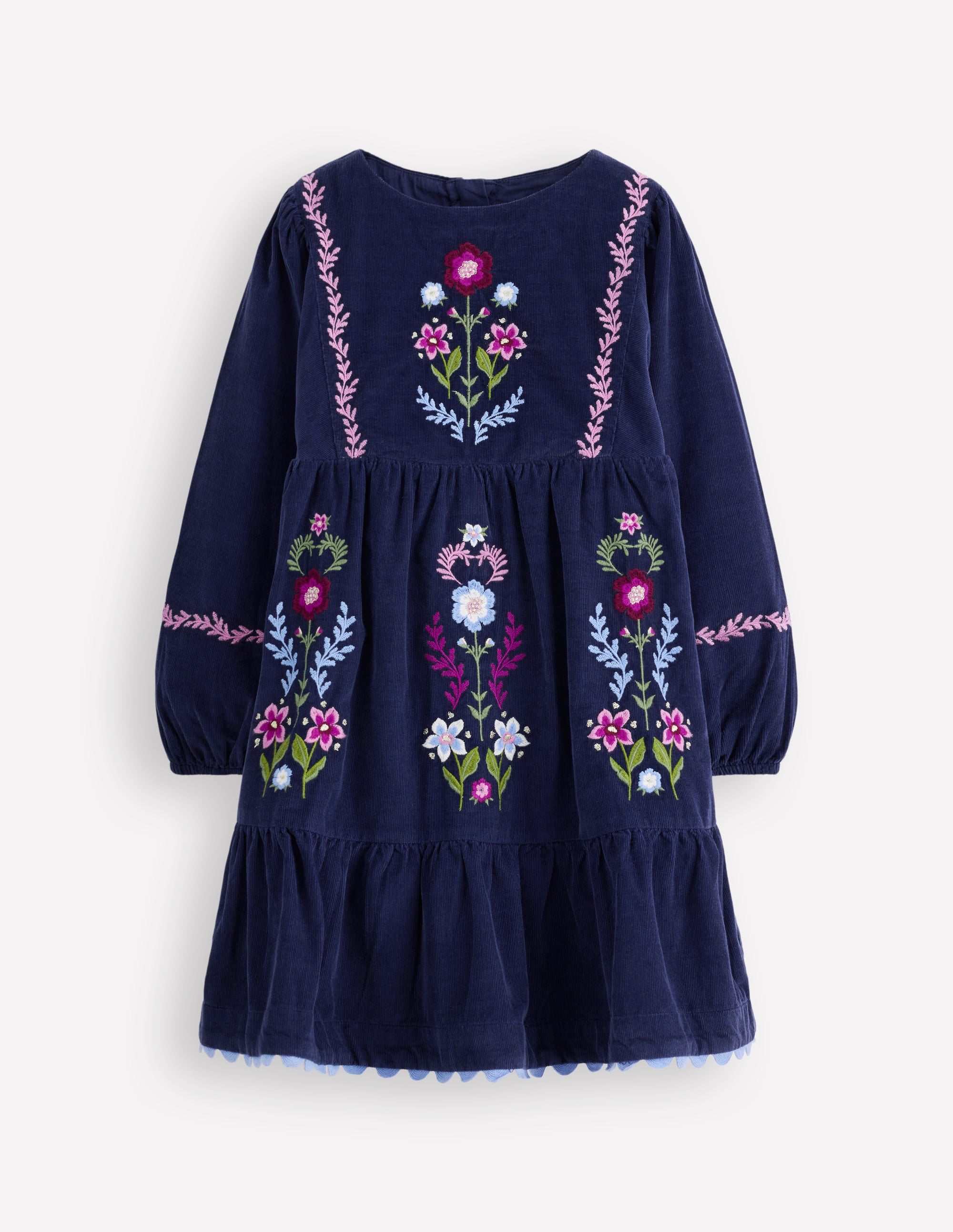Clover Blouson Cord Dress-College Navy | Boden USA
