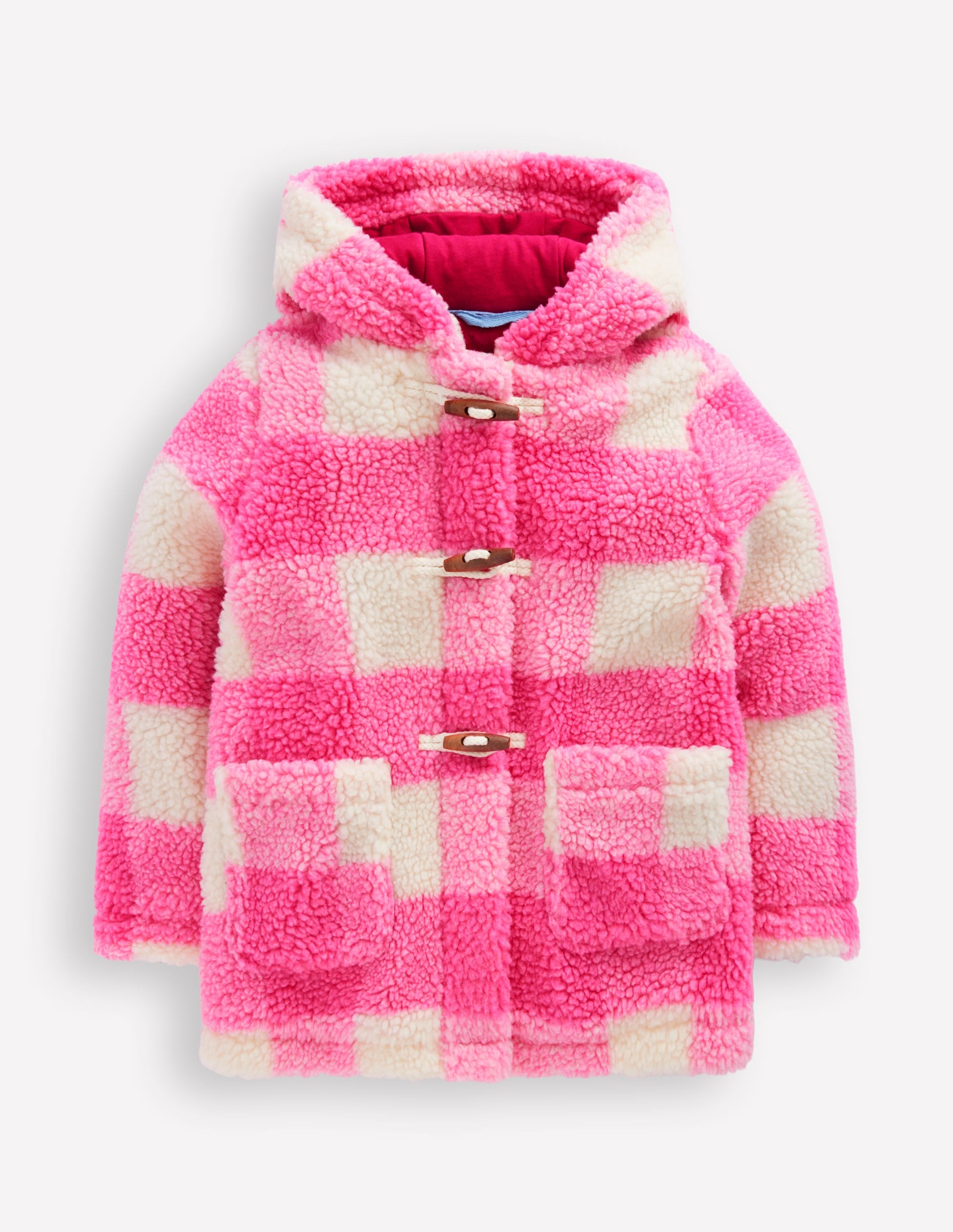 Borg Duffle Coat-Azalea Pink Gingham | Boden USA