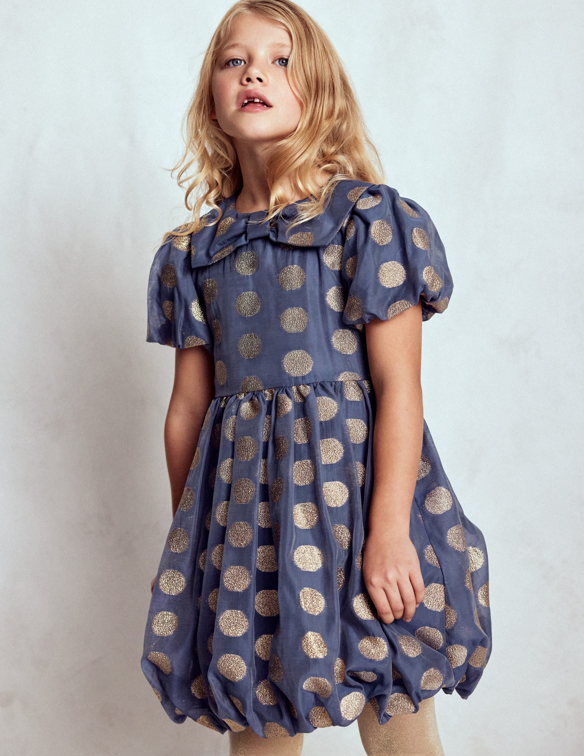 Bubble Hem Party Dress-College Navy Gold Spot | Boden USA