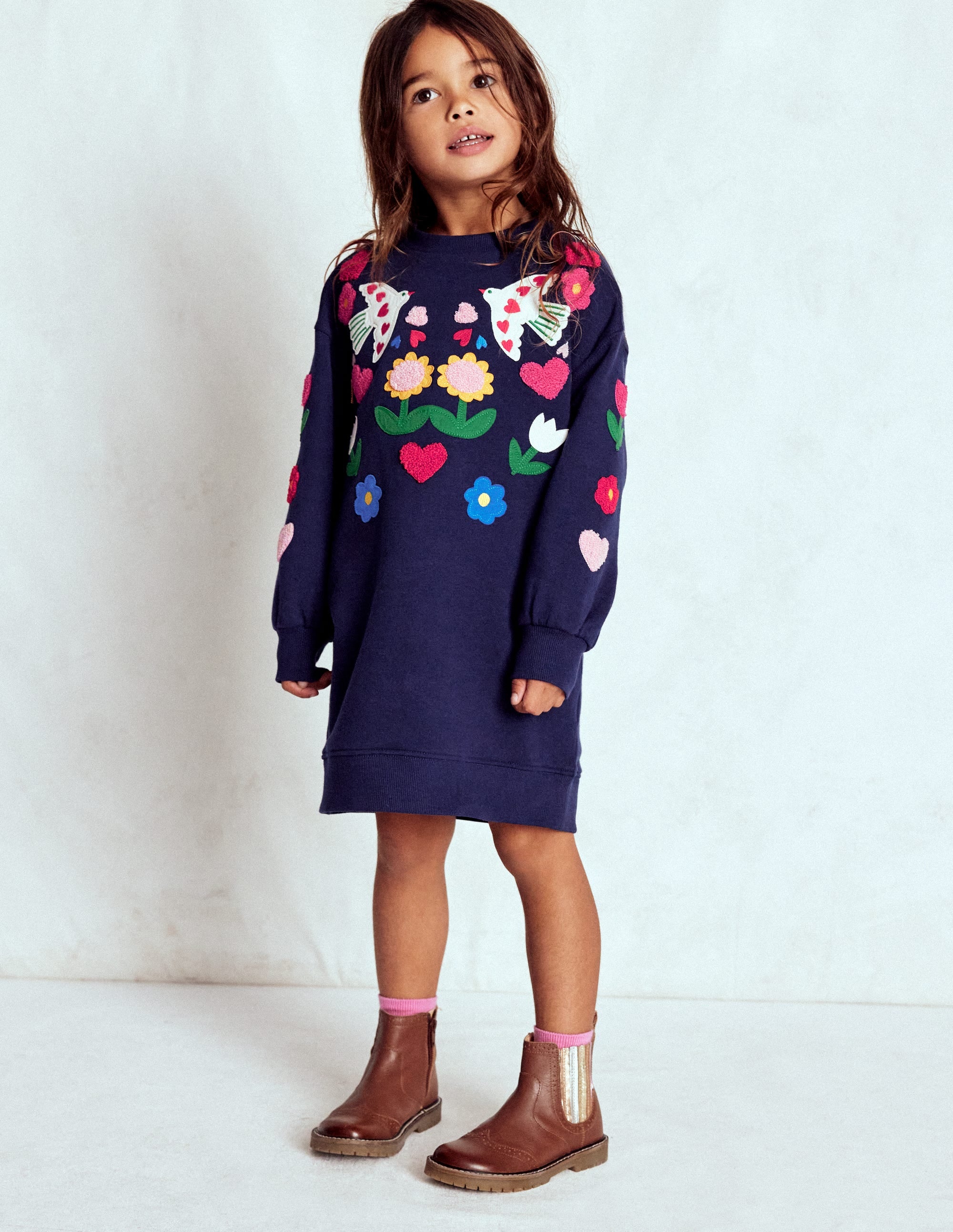 Relaxed Sweatshirt Dress-College Navy Birds | Boden USA