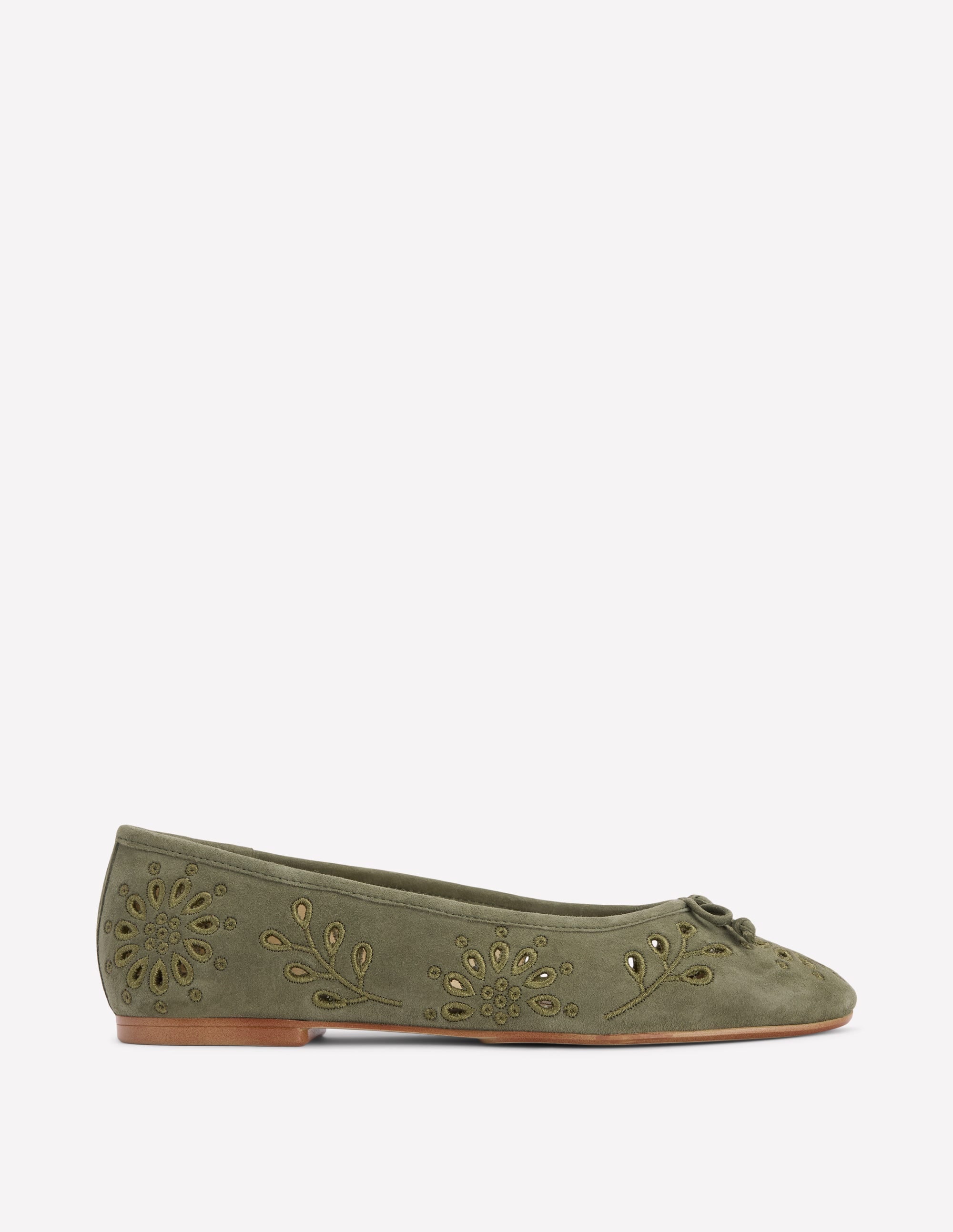 Cut Out Ballet Flats-Deep Olive | Boden USA