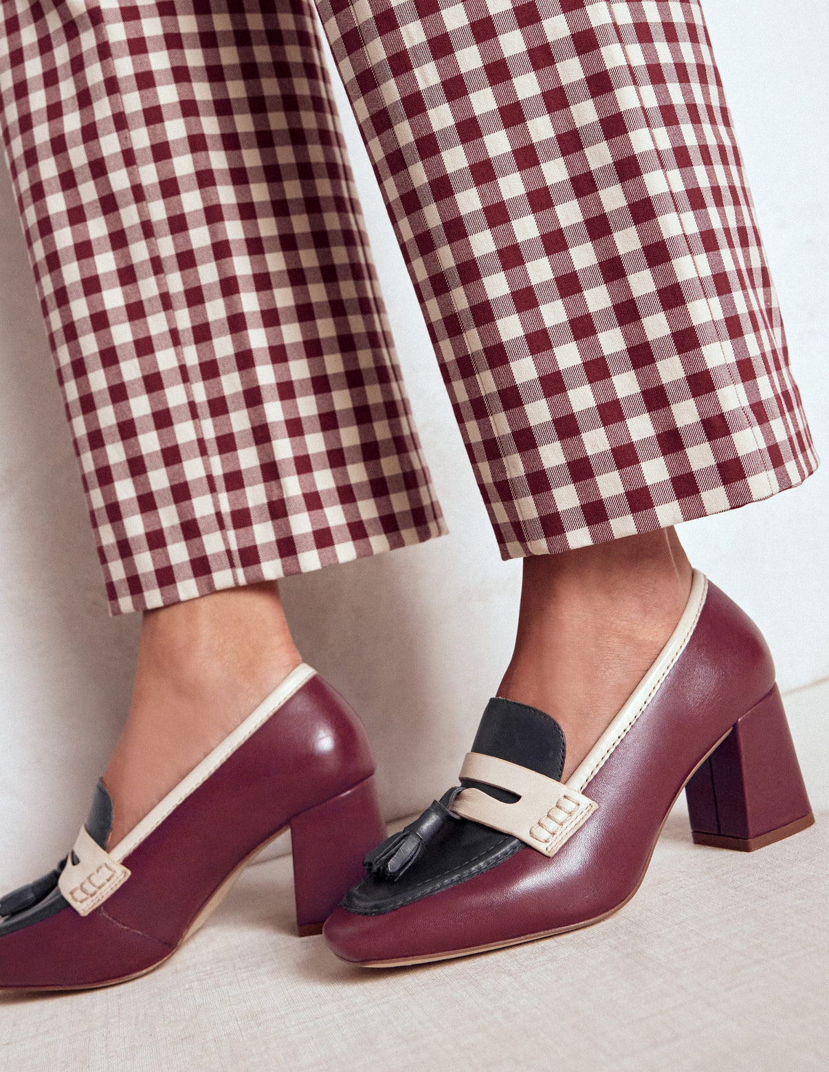 Sol Block Heeled Penny Loafers-Oxblood | Boden USA