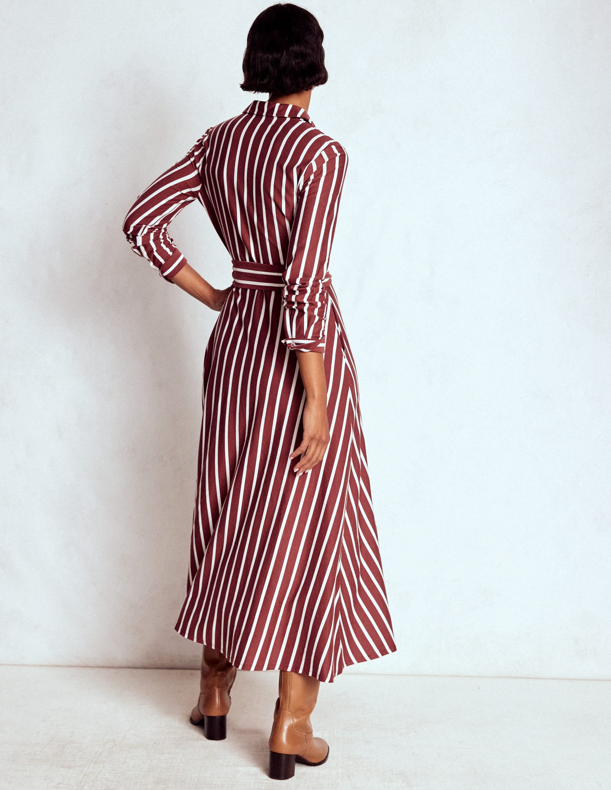 Marcia Jersey Shirt Dress-Chestnut and Ivory Stripe | Boden USA