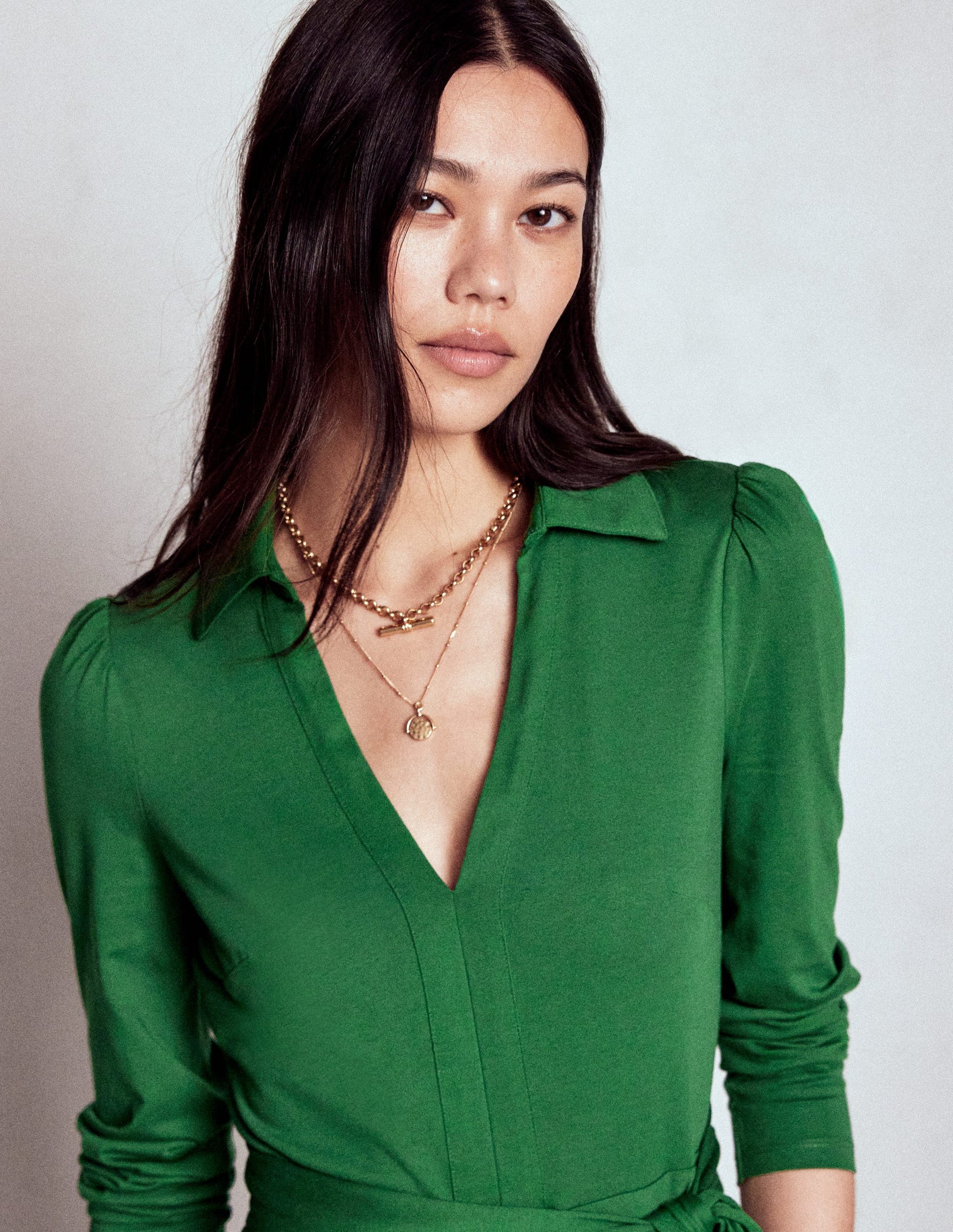 Imogen Collared Jersey Dress-Pine Green | Boden USA