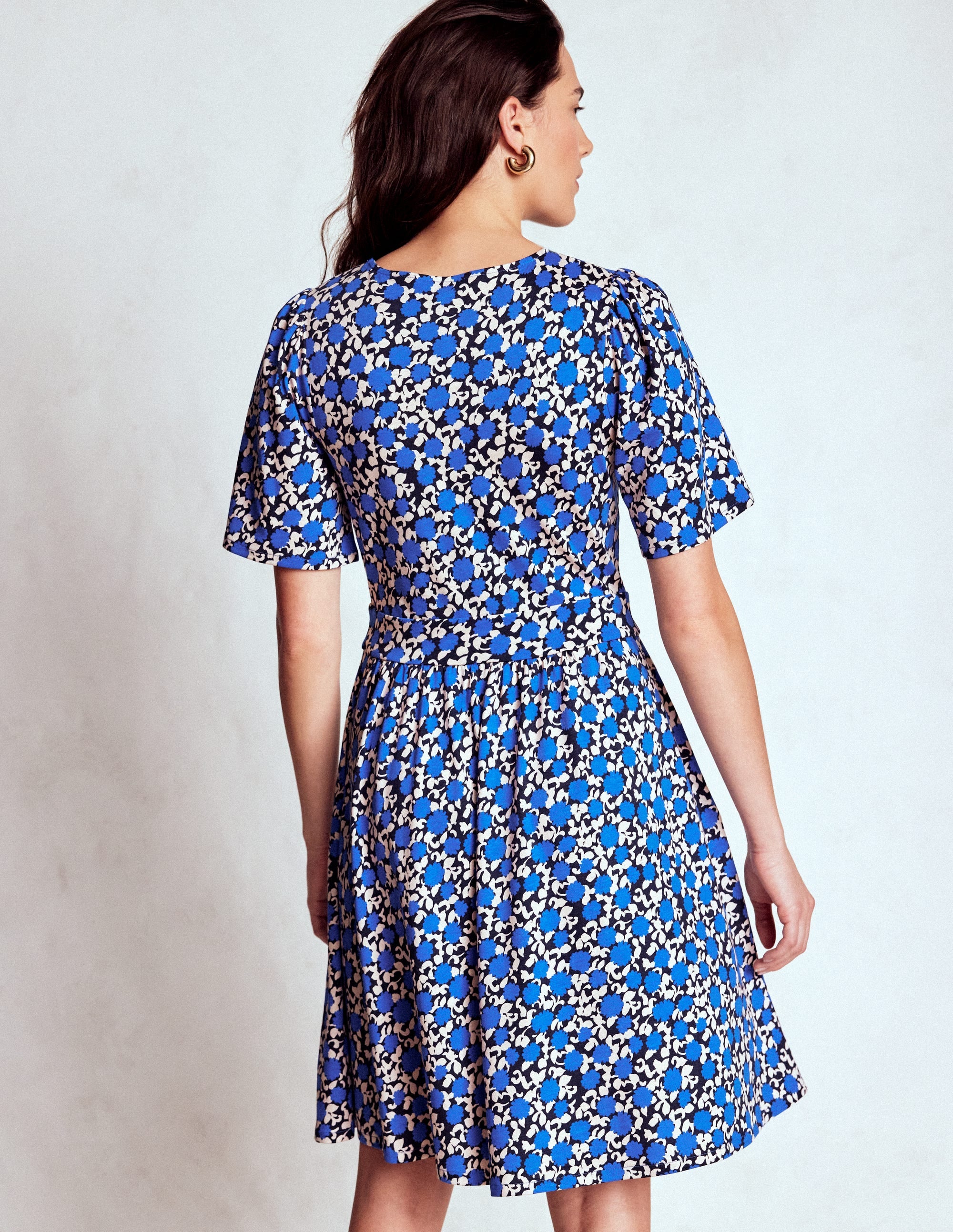 Louisa Short Jersey Dress-Kingfisher Blue, Floweret Vine | Boden USA