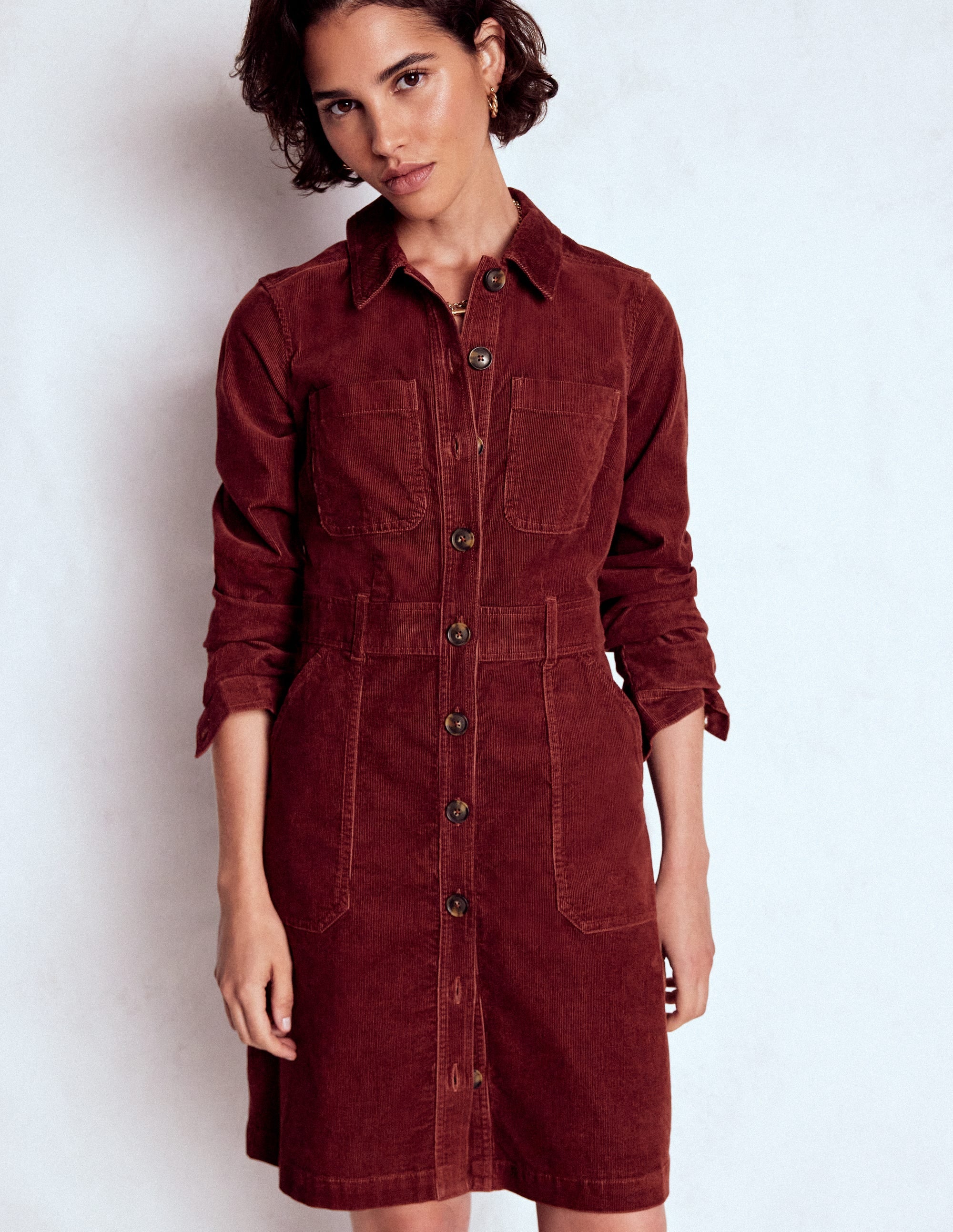Amanda Cord Short Dress-Chestnut | Boden USA