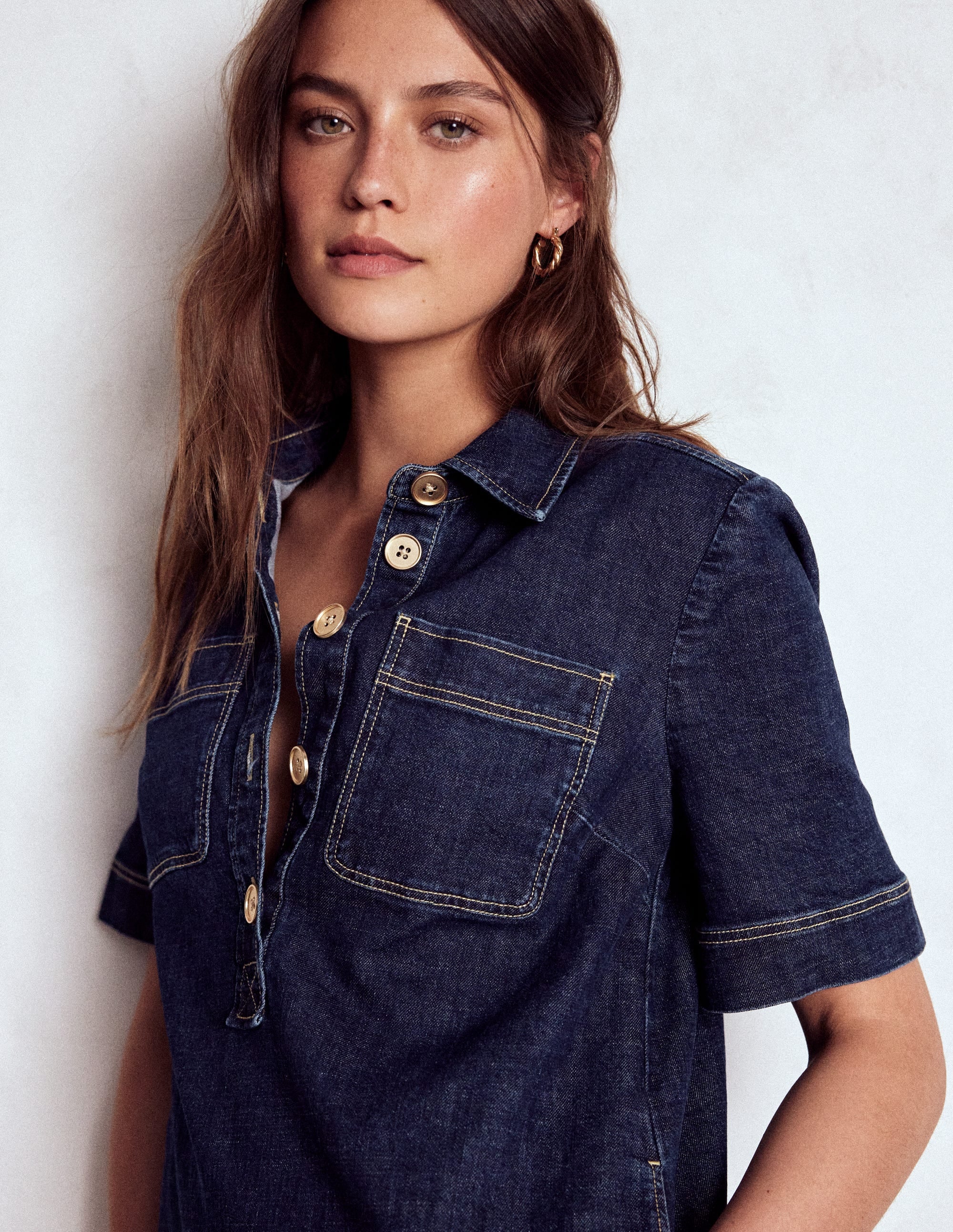 Zia Denim Pocket Shift Dress-Dark Indigo | Boden USA