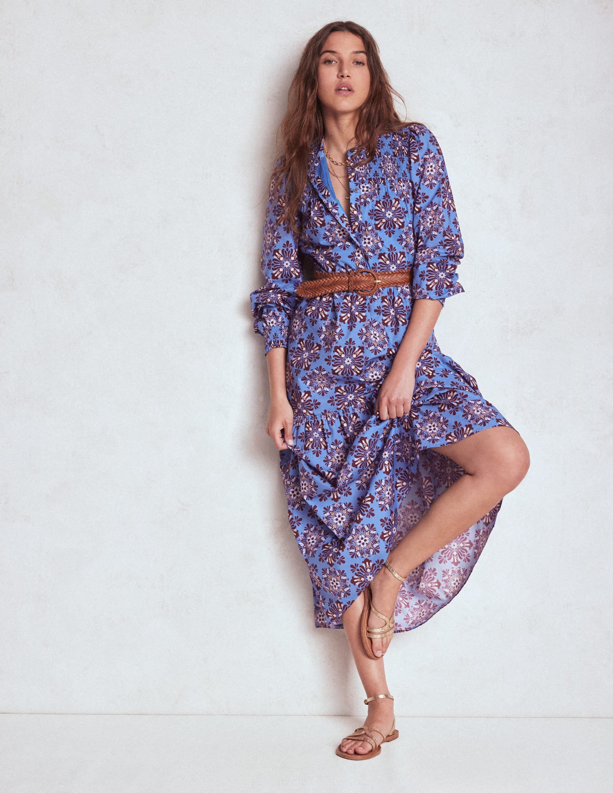 Cecily Cotton Midi Dress-Soft Blue, Bloom Mosaic | Boden USA