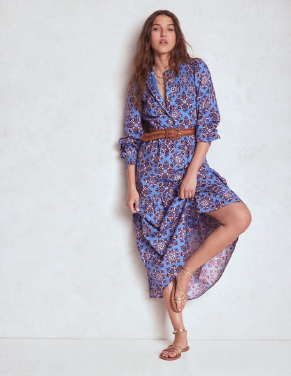 Cecily Cotton Midi Dress-Soft Blue, Bloom Mosaic | Boden USA