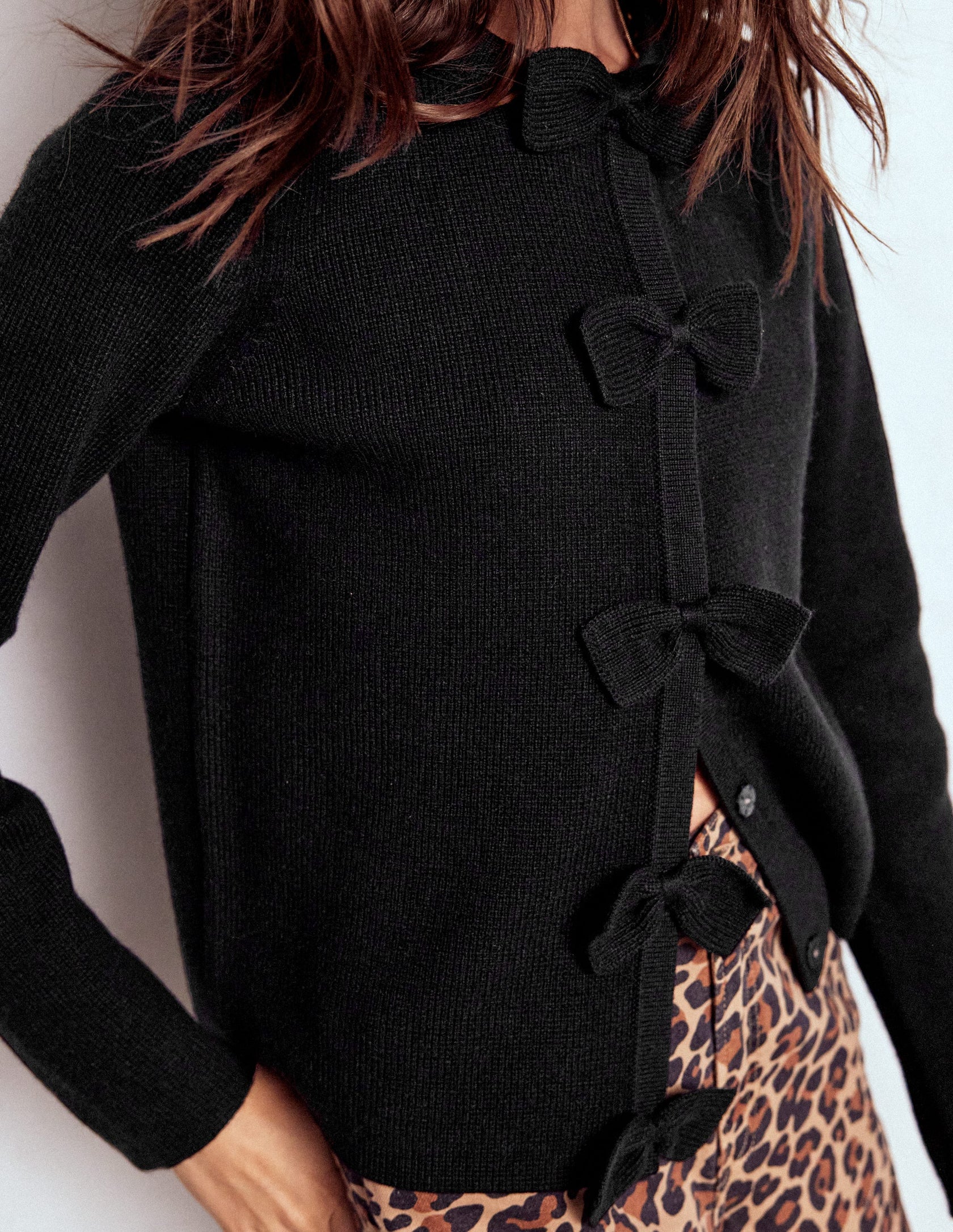 Knitted Bow Cardigan-Black | Boden USA