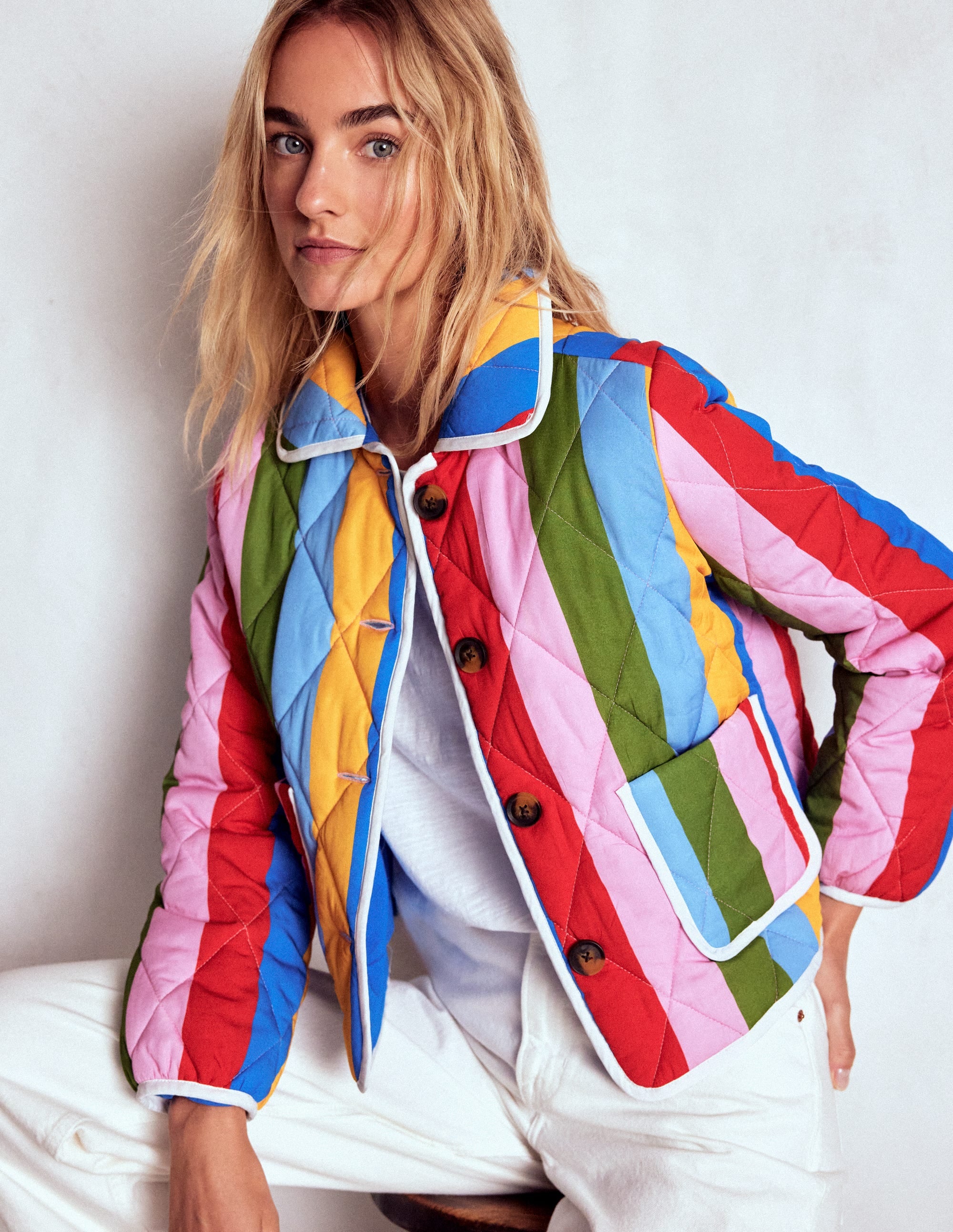 Fitzrovia Quilted Jacket-Rainbow Stripe | Boden USA