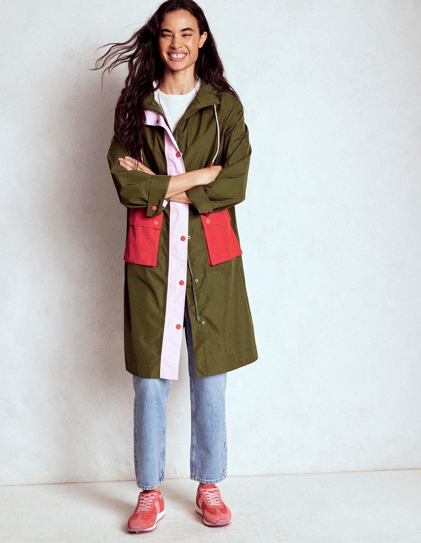 Longline Rain Mac-Khaki Colourblock | Boden USA