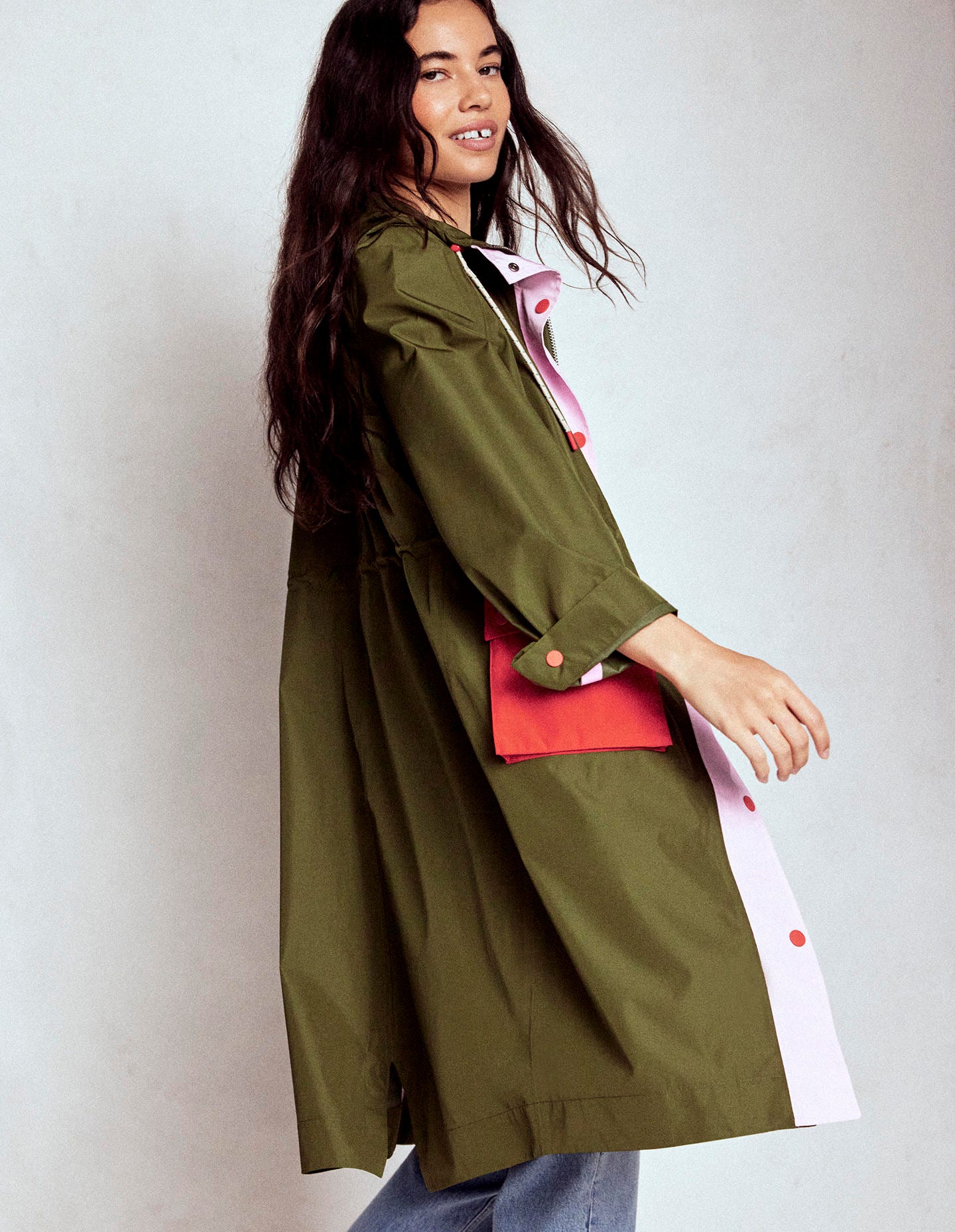 Longline Rain Mac-Khaki Colourblock | Boden USA