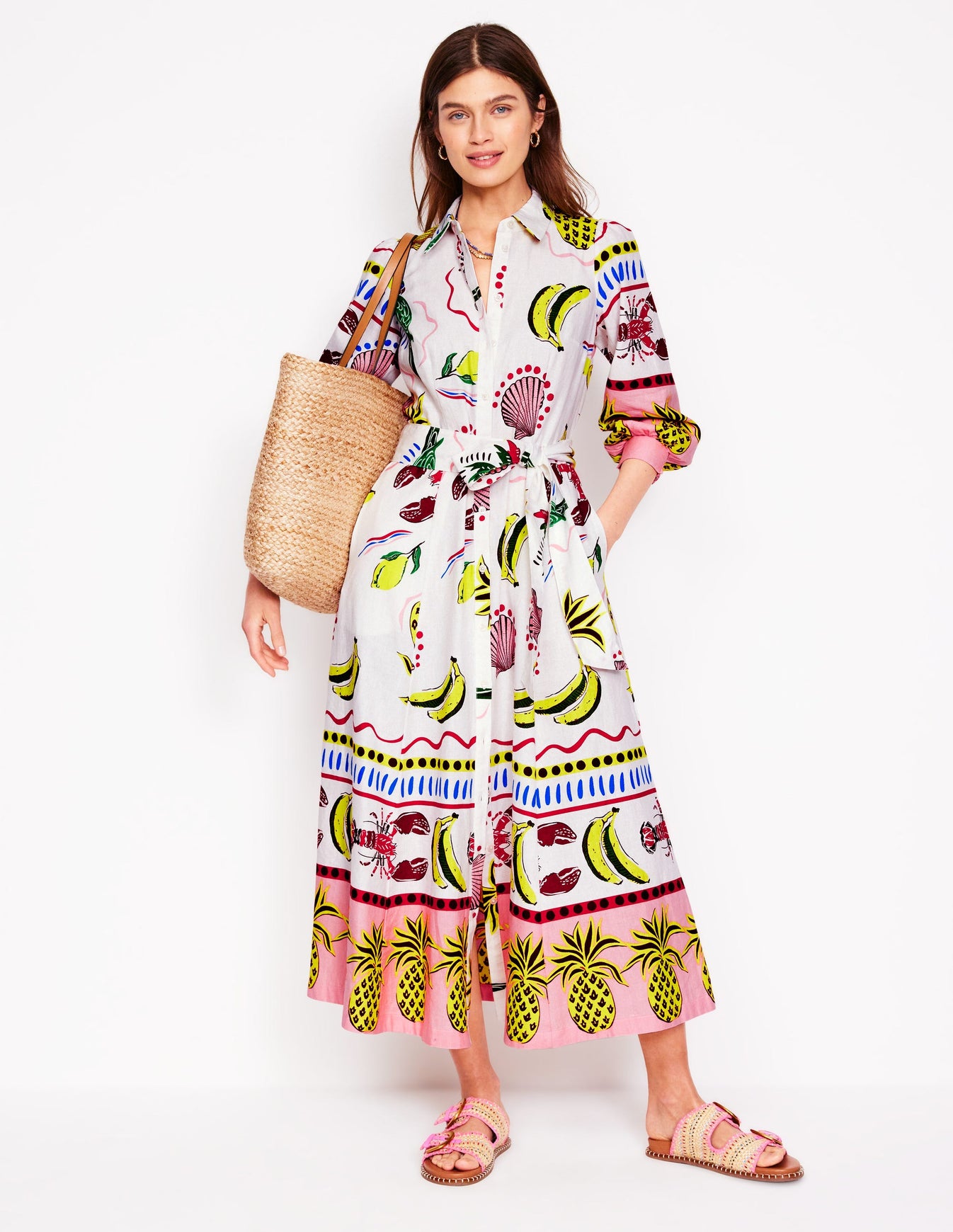 Clara Linen Blend Shirt Dress-Multi, Tropical Bonanza | Boden USA