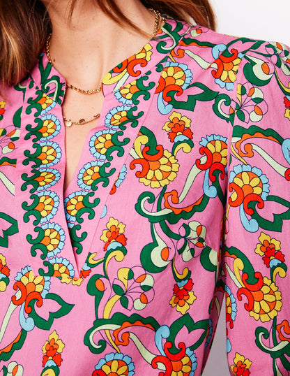 Cotton Notch Neck Top-Pink Rose, Foliage Trail | Boden USA