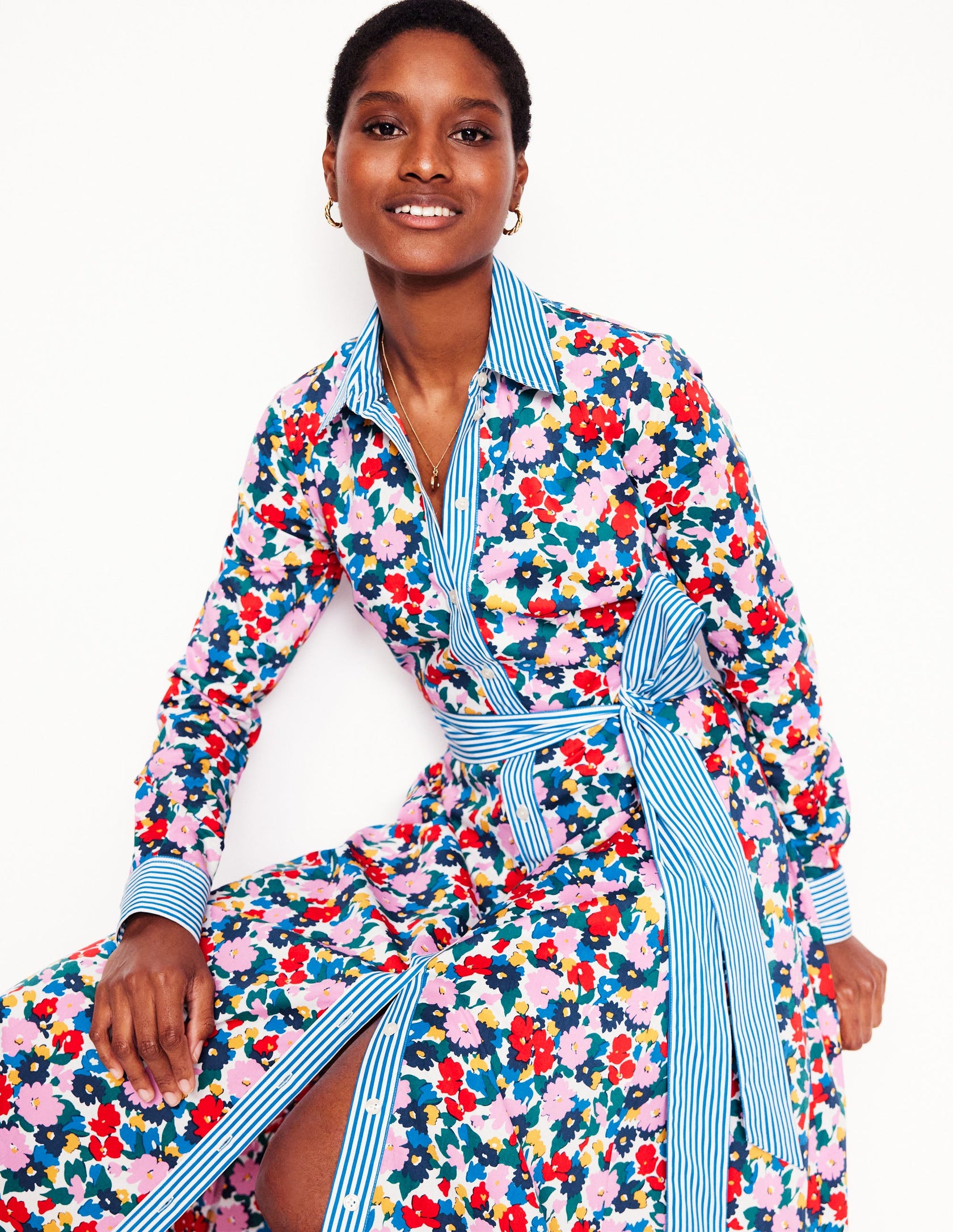 Amy Cotton Midi Shirt Dress-Multi, Painterly Meadow | Boden USA