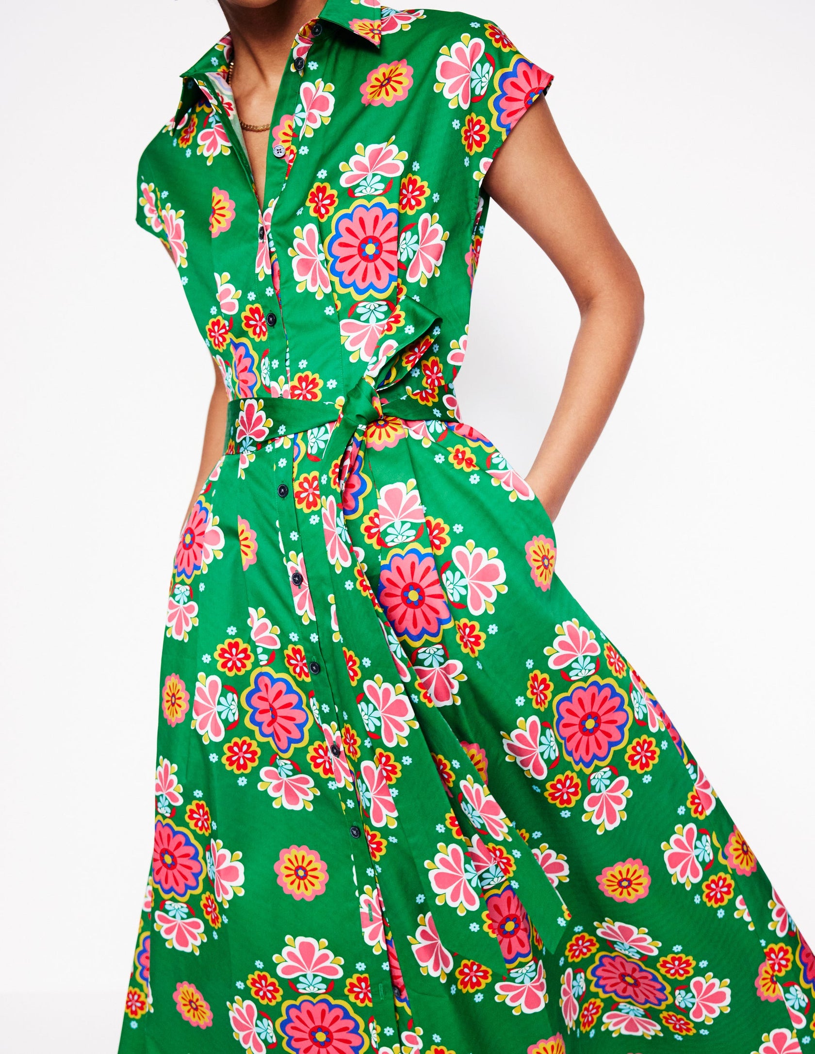 Rachel Cotton Midi Shirt Dress-Rich Emerald, Meadow Posy | Boden USA