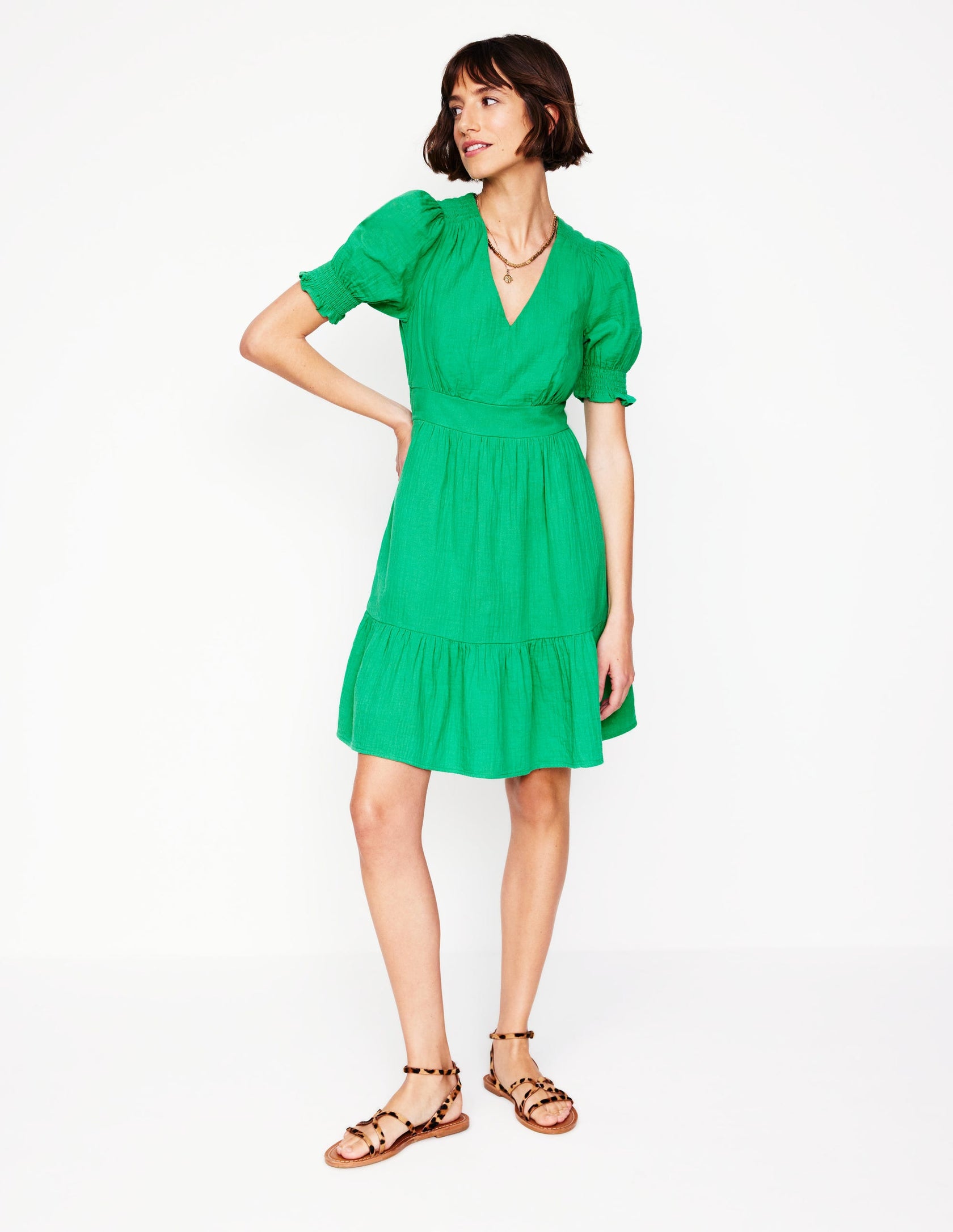 Anna Double Cloth Short Dress-Bright Green | Boden USA
