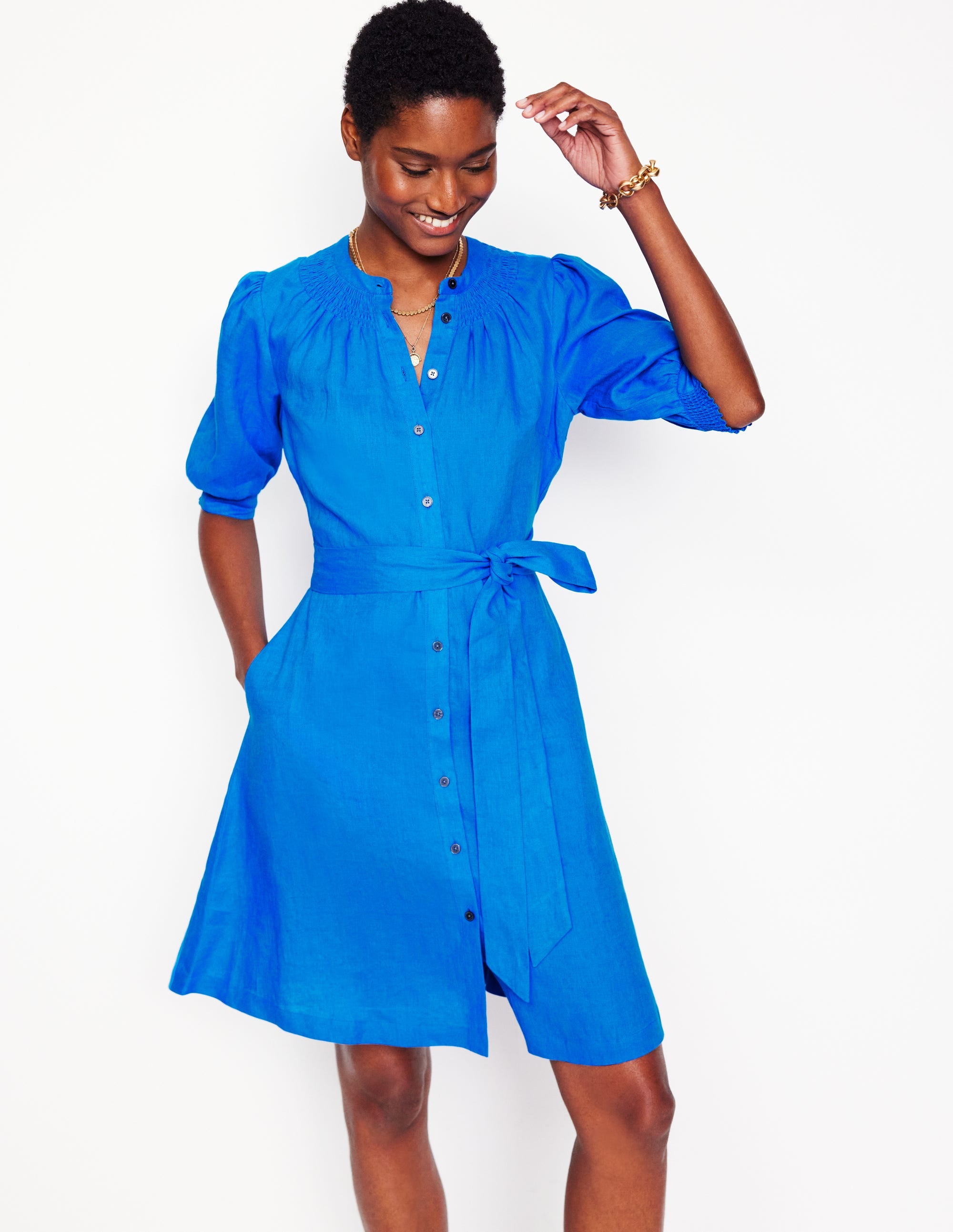 Ada Linen Short Dress-Cerulean blue | Boden USA
