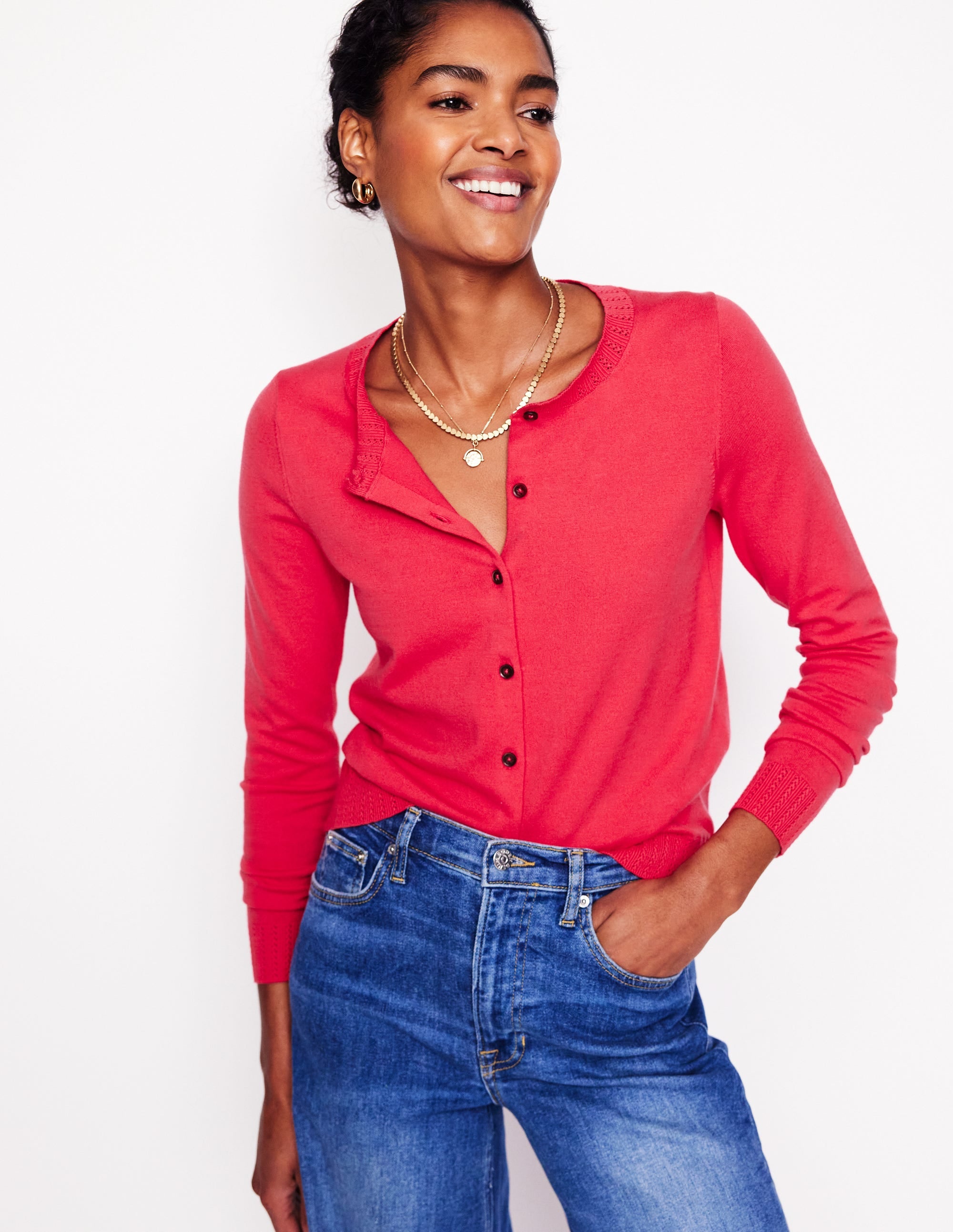 Emilia Cotton Crew Cardigan-Camelia Pink | Boden USA