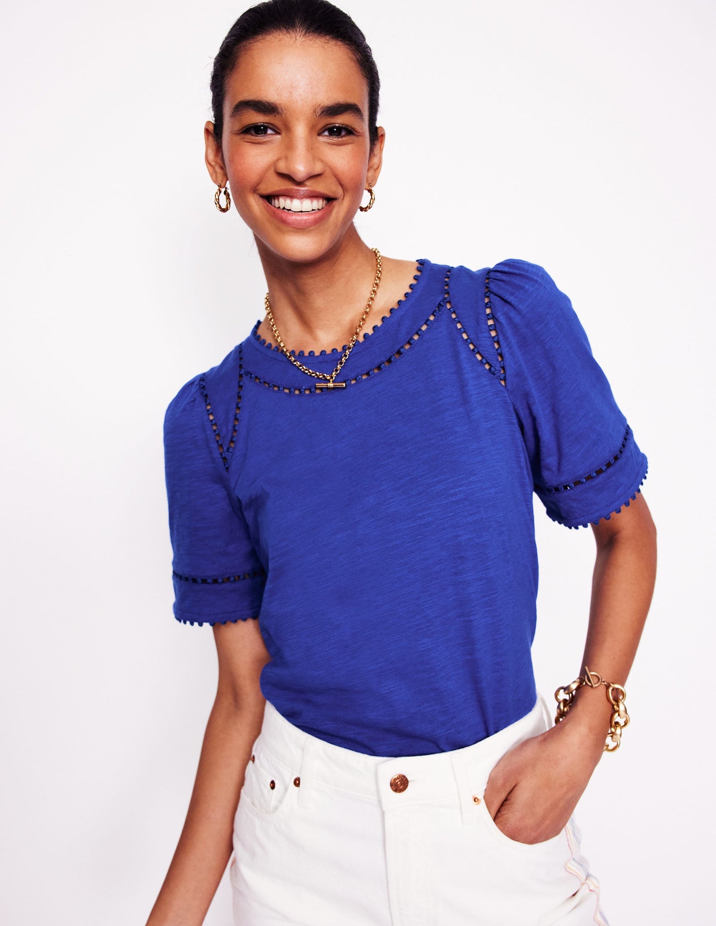 Mila Trim Detail Top-Bright Blue | Boden USA