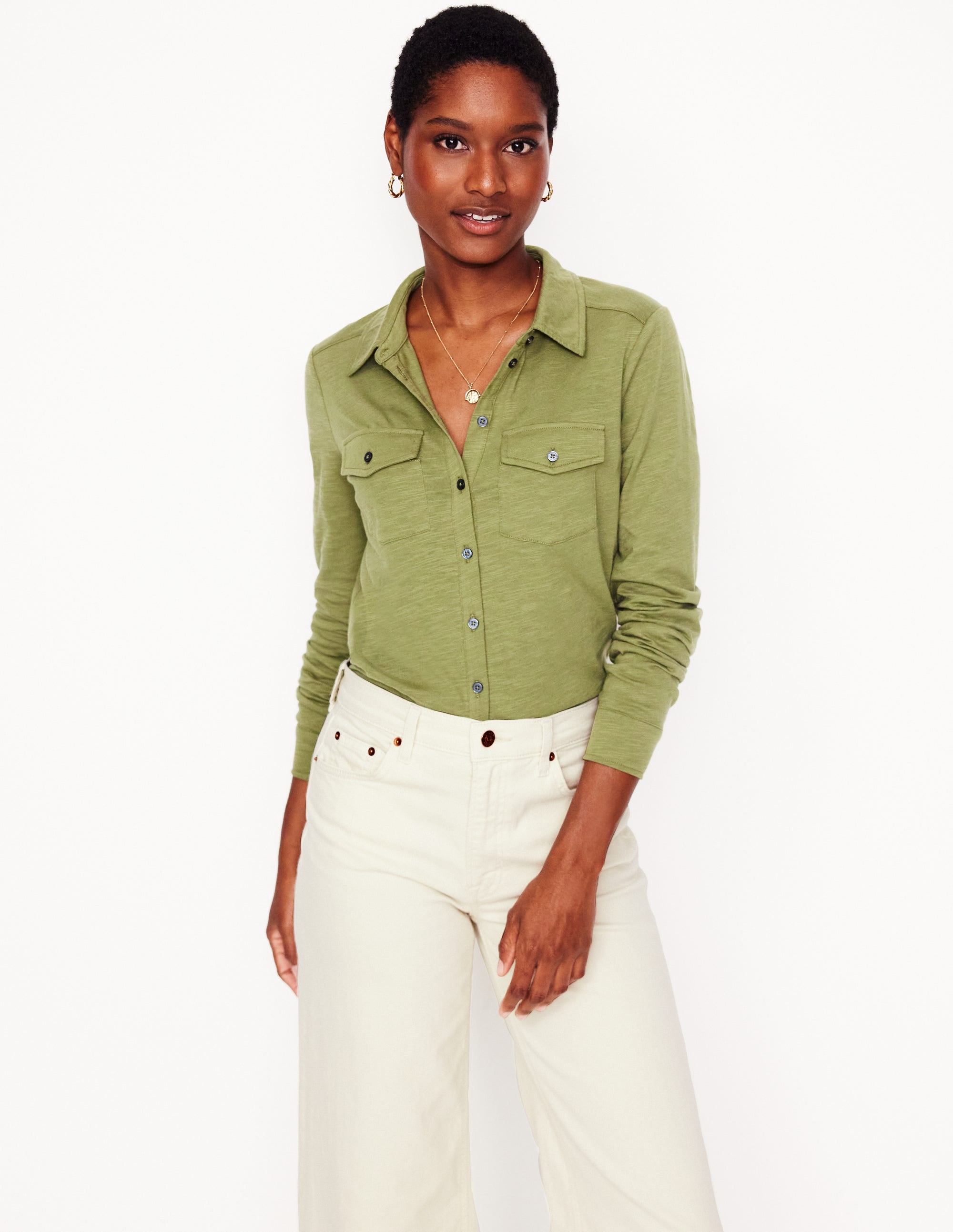 Amy Jersey Shirt-Soft Olive | Boden USA