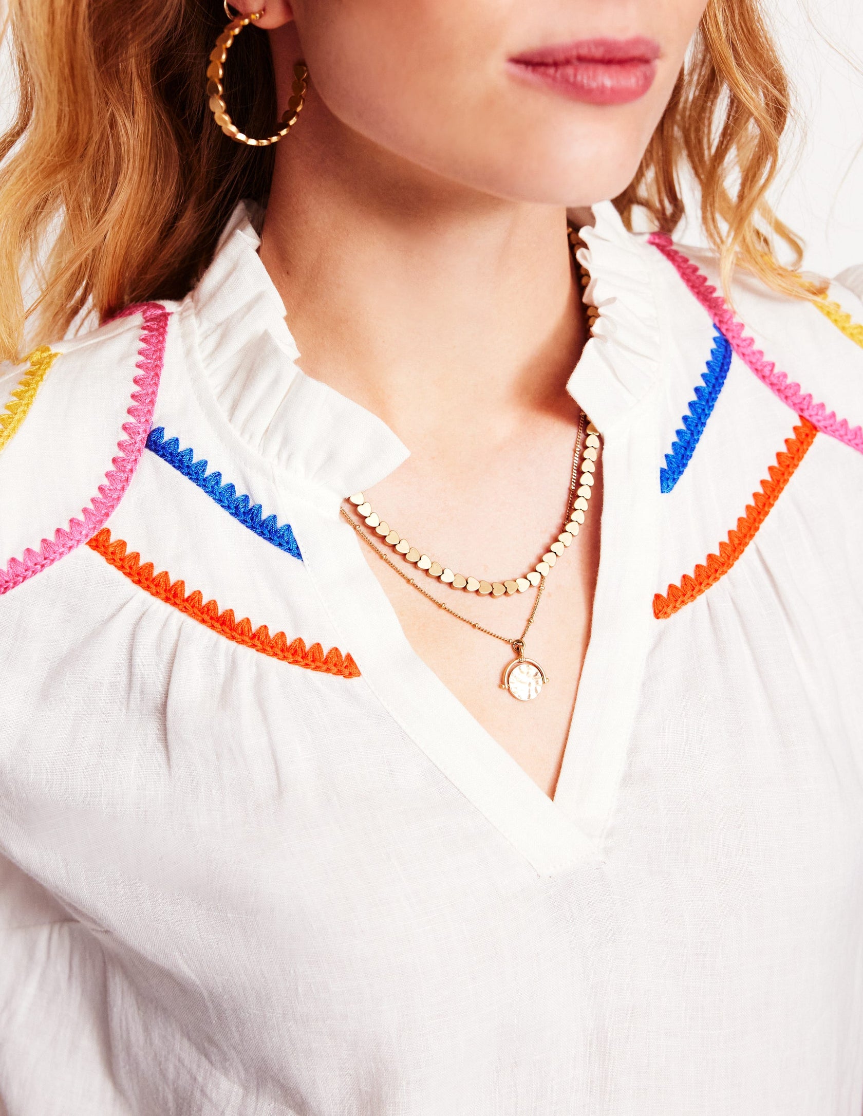 Grace Linen Top-White, Multi Stitch | Boden USA