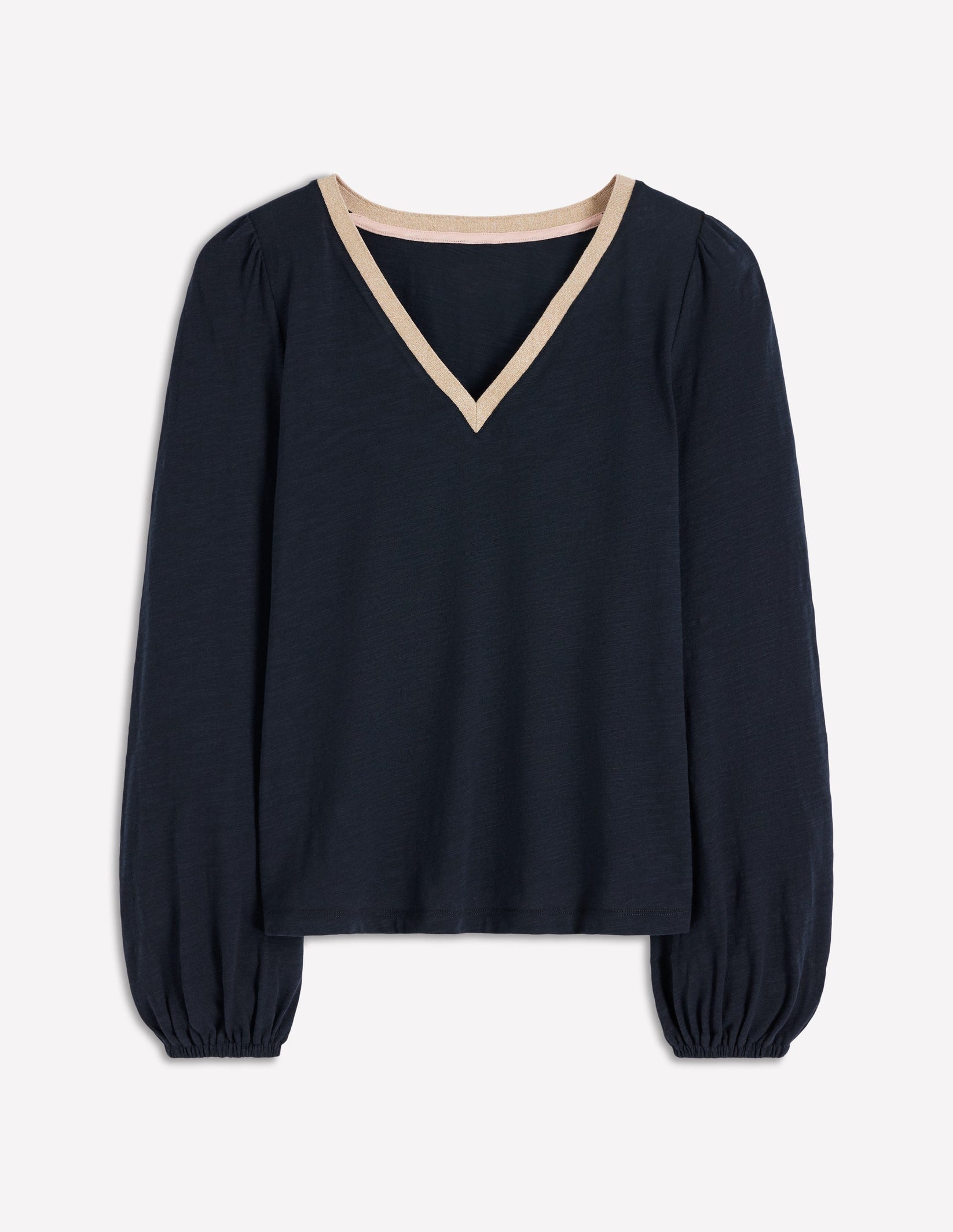 Metallic Trim V-neck Top-Navy | Boden USA