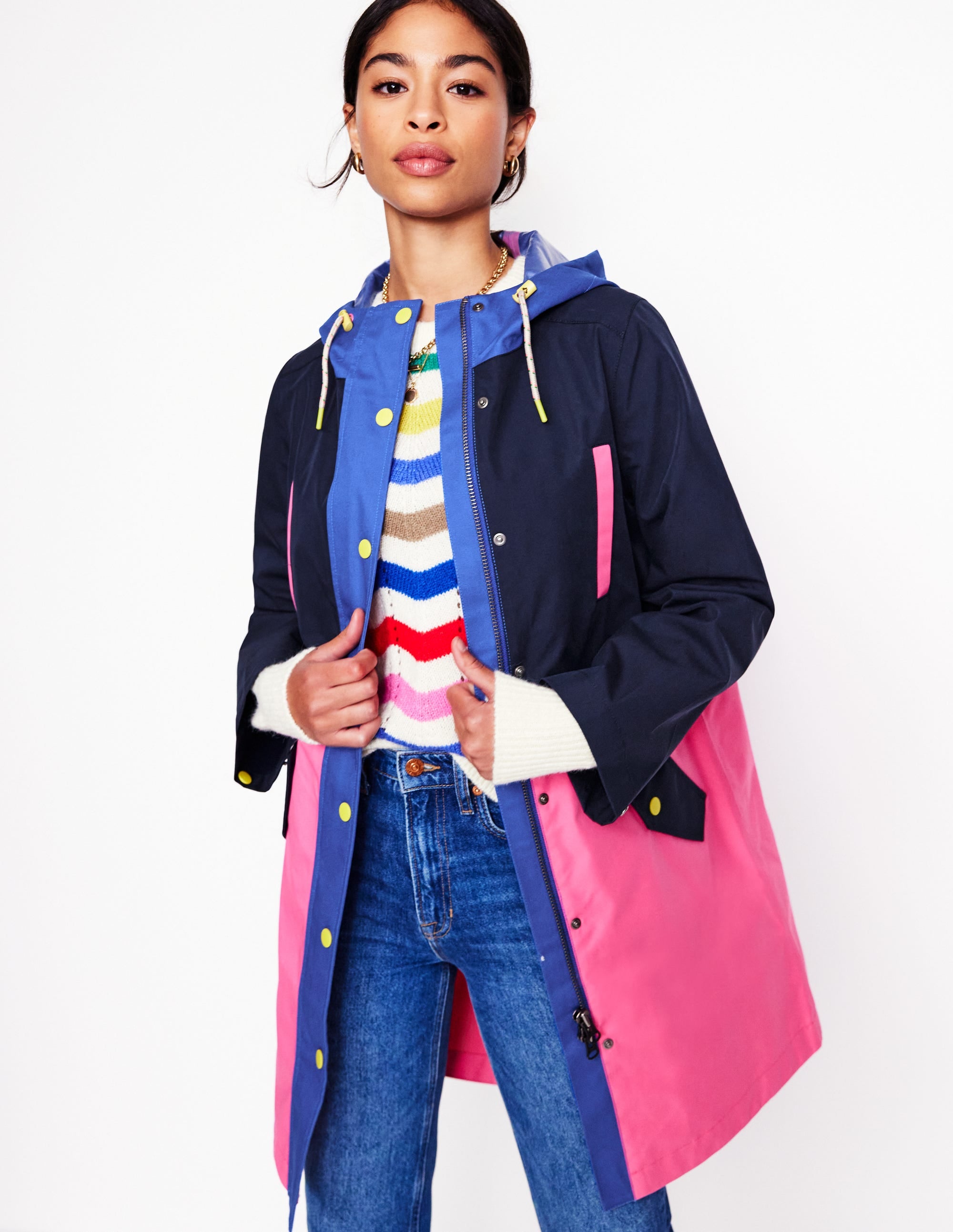 Wells Waterproof Hooded Coat-Colourblock | Boden USA