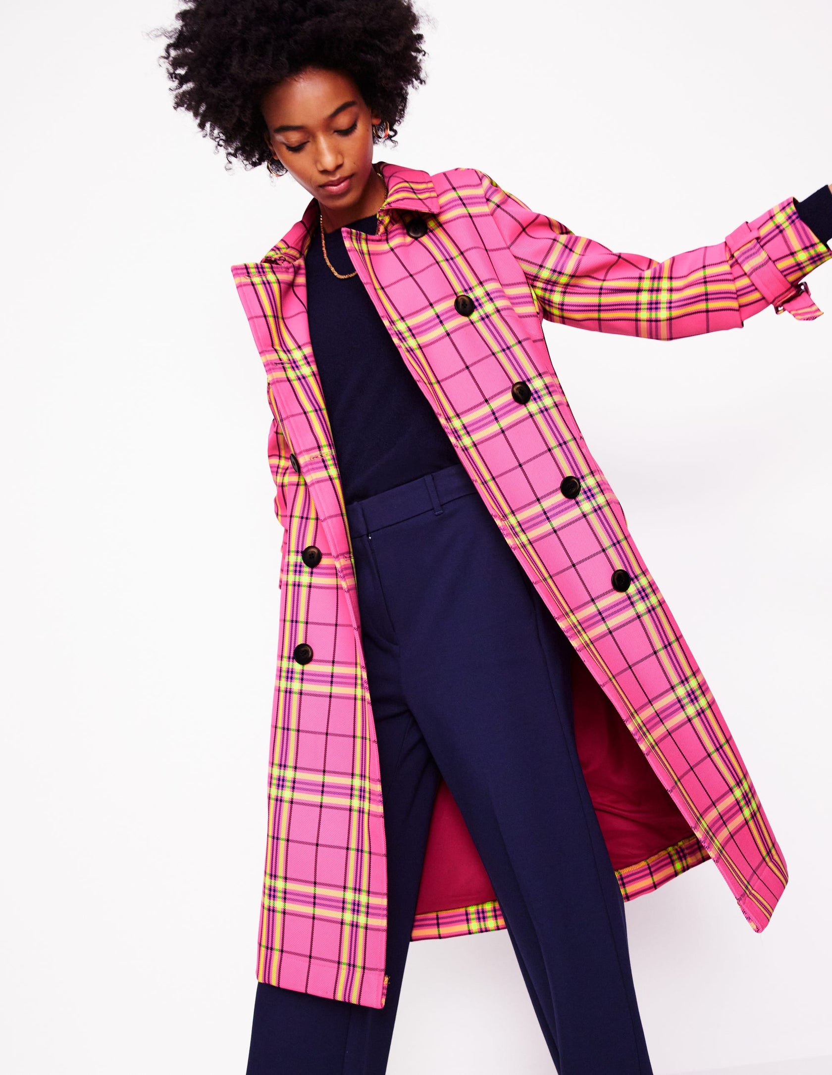 Cheltenham Trench Coat-Pink Neon Check | Boden USA