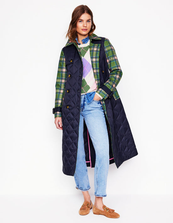 Quilted Trench Coat-Navy | Boden USA