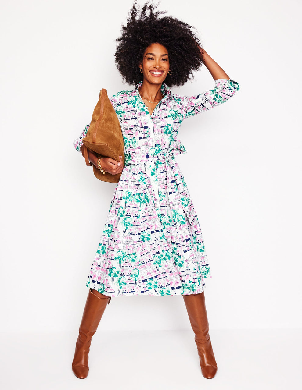 Amy Cotton Midi Shirt Dress-Ivory, Botanical Greenhouse | Boden USA