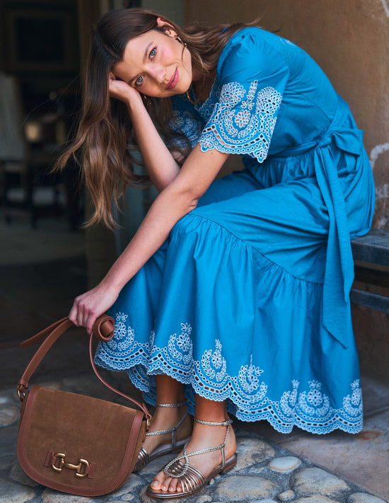 Isabel Broderie Mix maxi Dress-Cerulean Blue | Boden USA