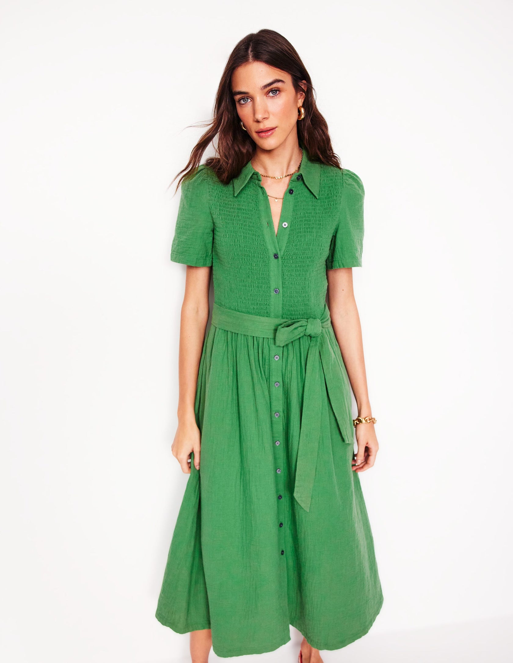 Amber Double Cloth Midi Dress-Paradise Green | Boden USA