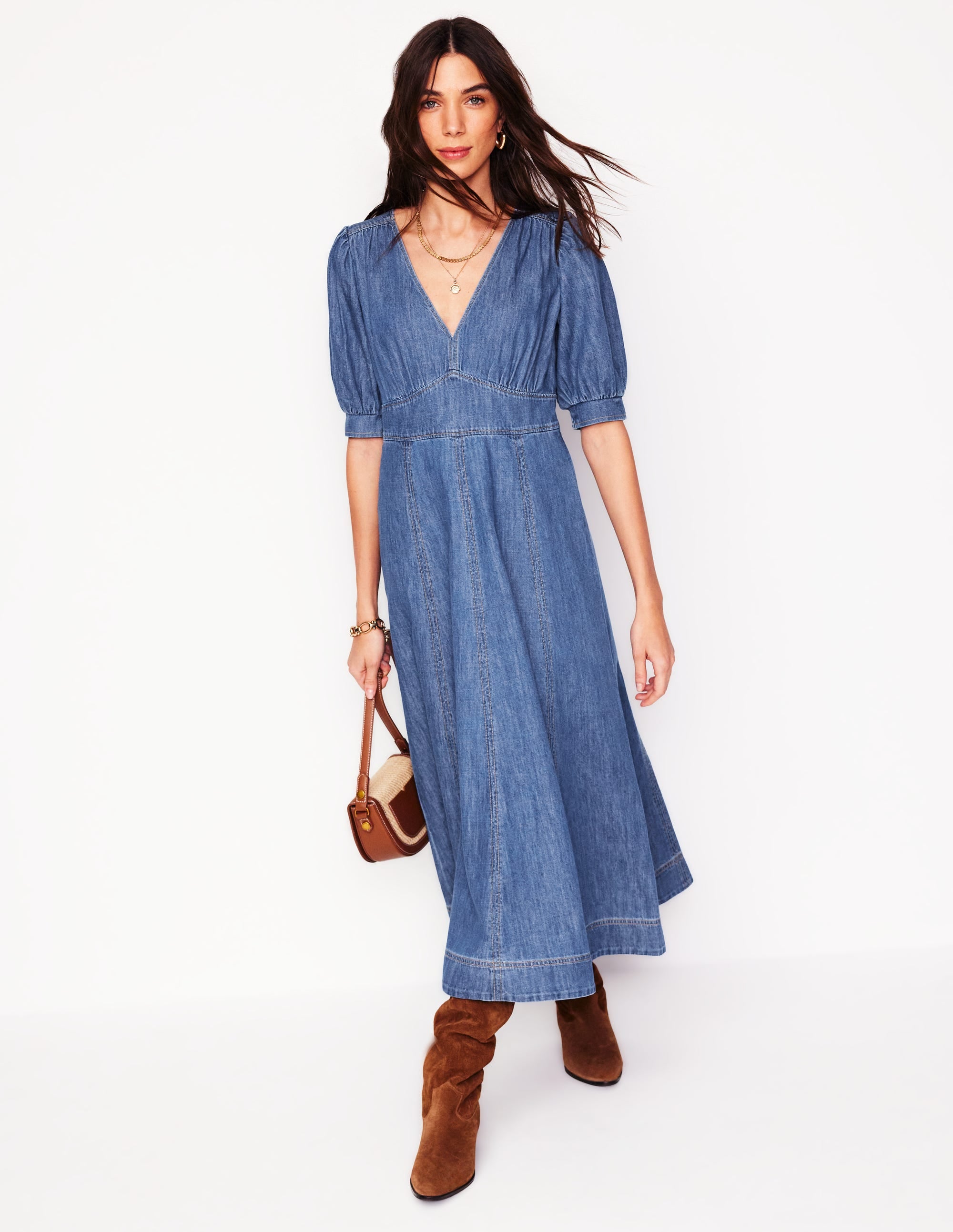Denim Panel Tea Dress-Mid Vintage | Boden USA