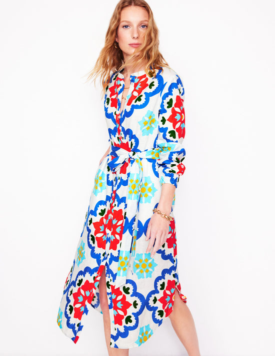 Straight Linen Shirt Dress-Ivory, Bloom Geo | Boden USA