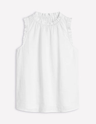 Sophie Ruffle Linen Top-White | Boden USA