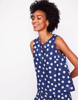 Linen Shell Top-Starboard Blue, Painted Dot | Boden USA