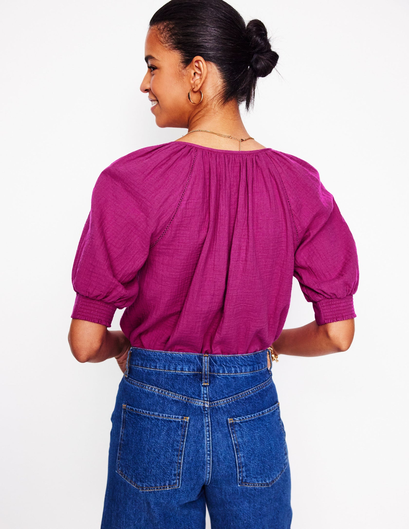 Trim Insert Double Cloth Top-Fuschia | Boden USA
