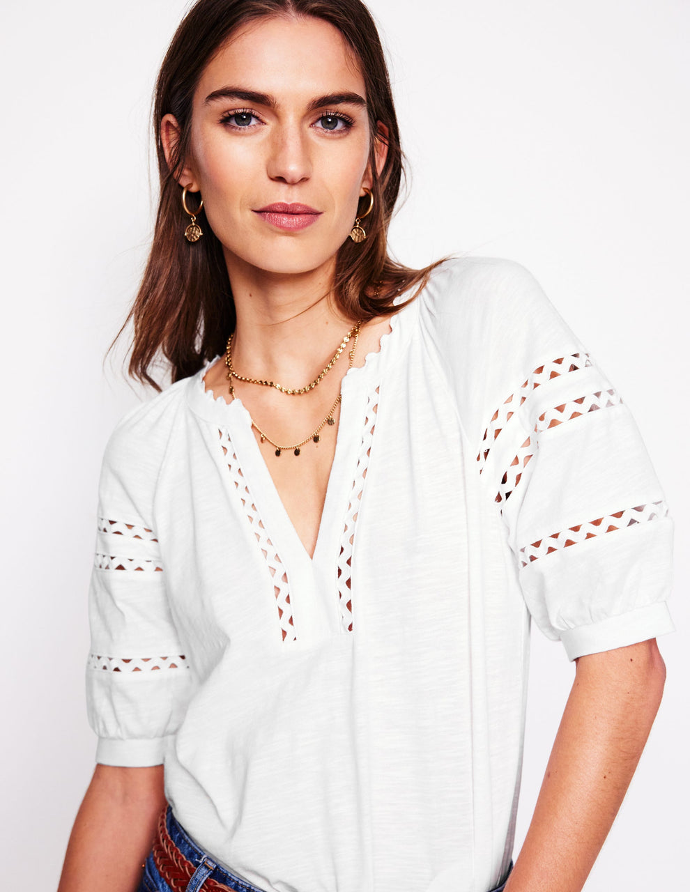Maisy Rikrak Trim Top-White | Boden USA