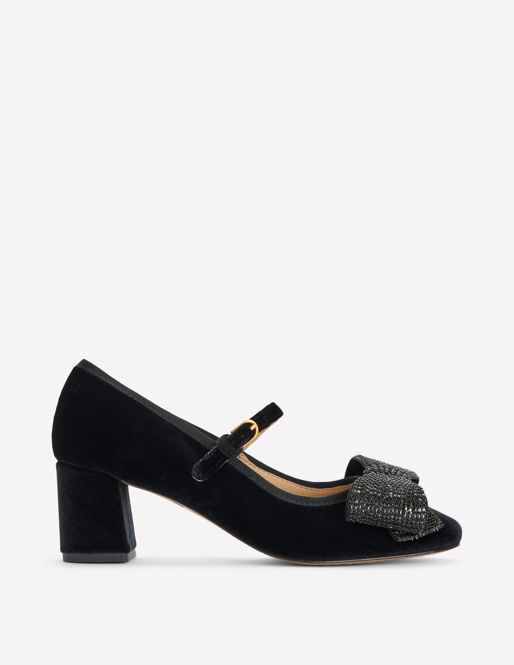 Embellished Bow Block Heels-Black | Boden USA